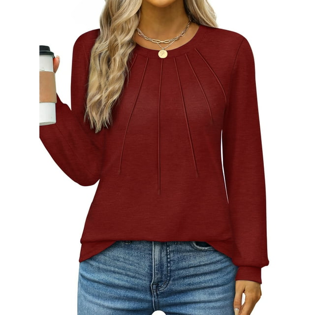 Rosvigor Blouses for Women Dressy Long Sleeve Shirts Casual Fall Tops ...