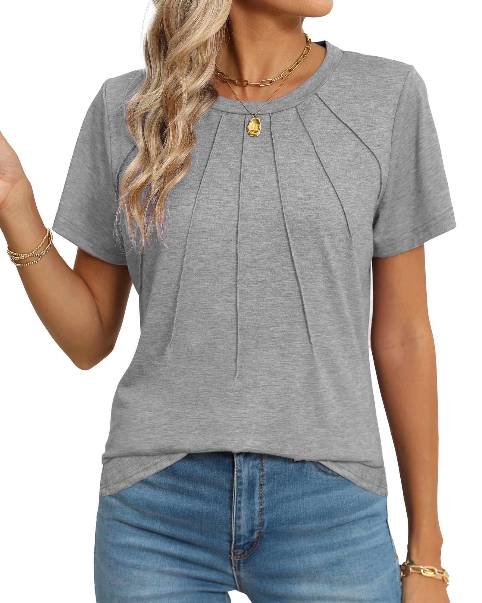 Rosvigor Blouses for Women, Dressy Summer Tops, Casual Short Sleeve ...