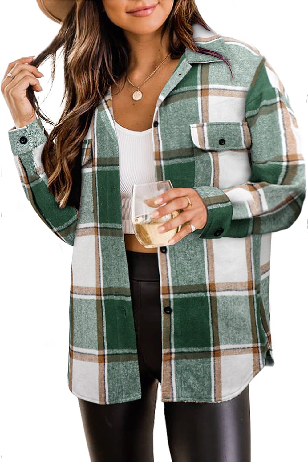 Rosvigor Flannel Shirts for Women Plaid Jackets Long Sleeve Shackets ...