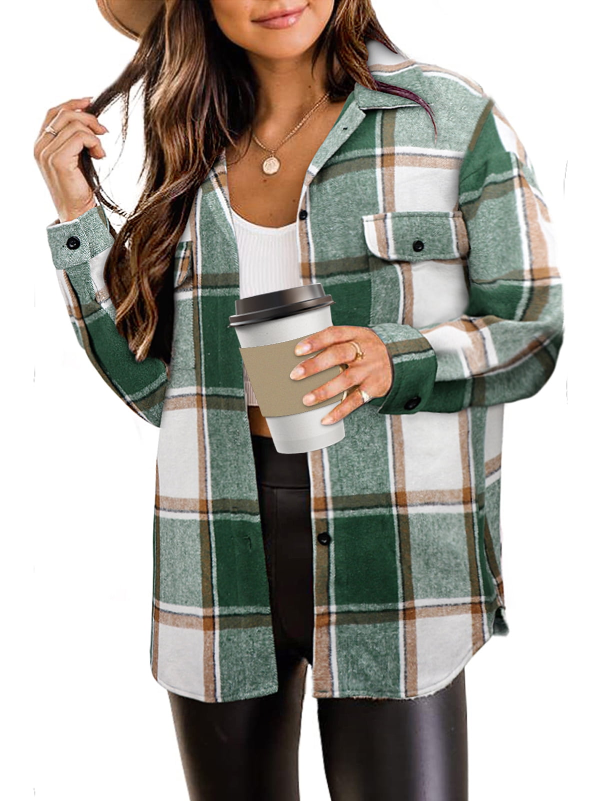 Rosvigor Women's Plaid Flannel Shackets- Long Sleeve Button Down Coats ...