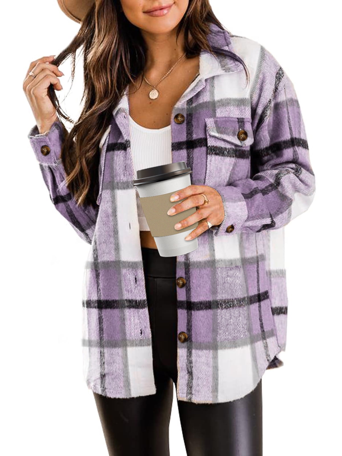 Rosvigor Flannel Shirts for Women Plaid Jackets Long Sleeve Shackets ...