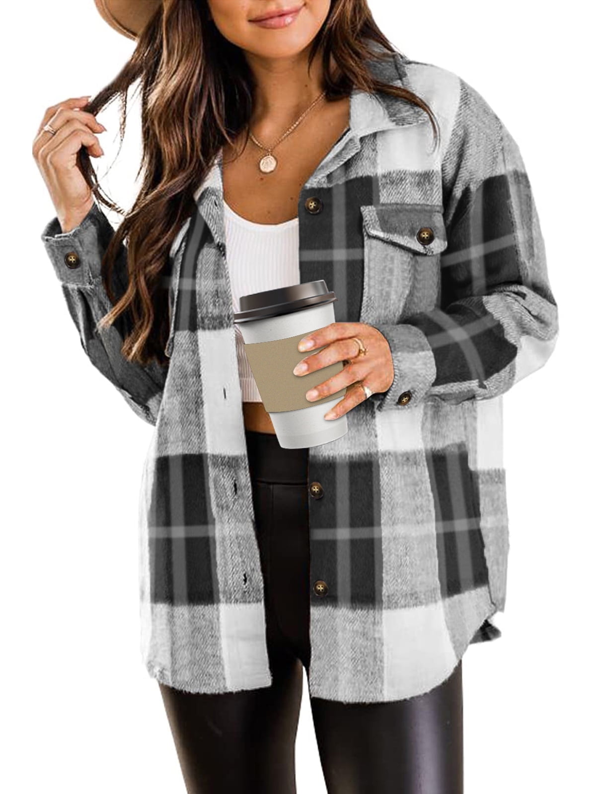 Rosvigor Women's Plaid Flannel Shirts, Long Sleeve Fashion Shackets ...