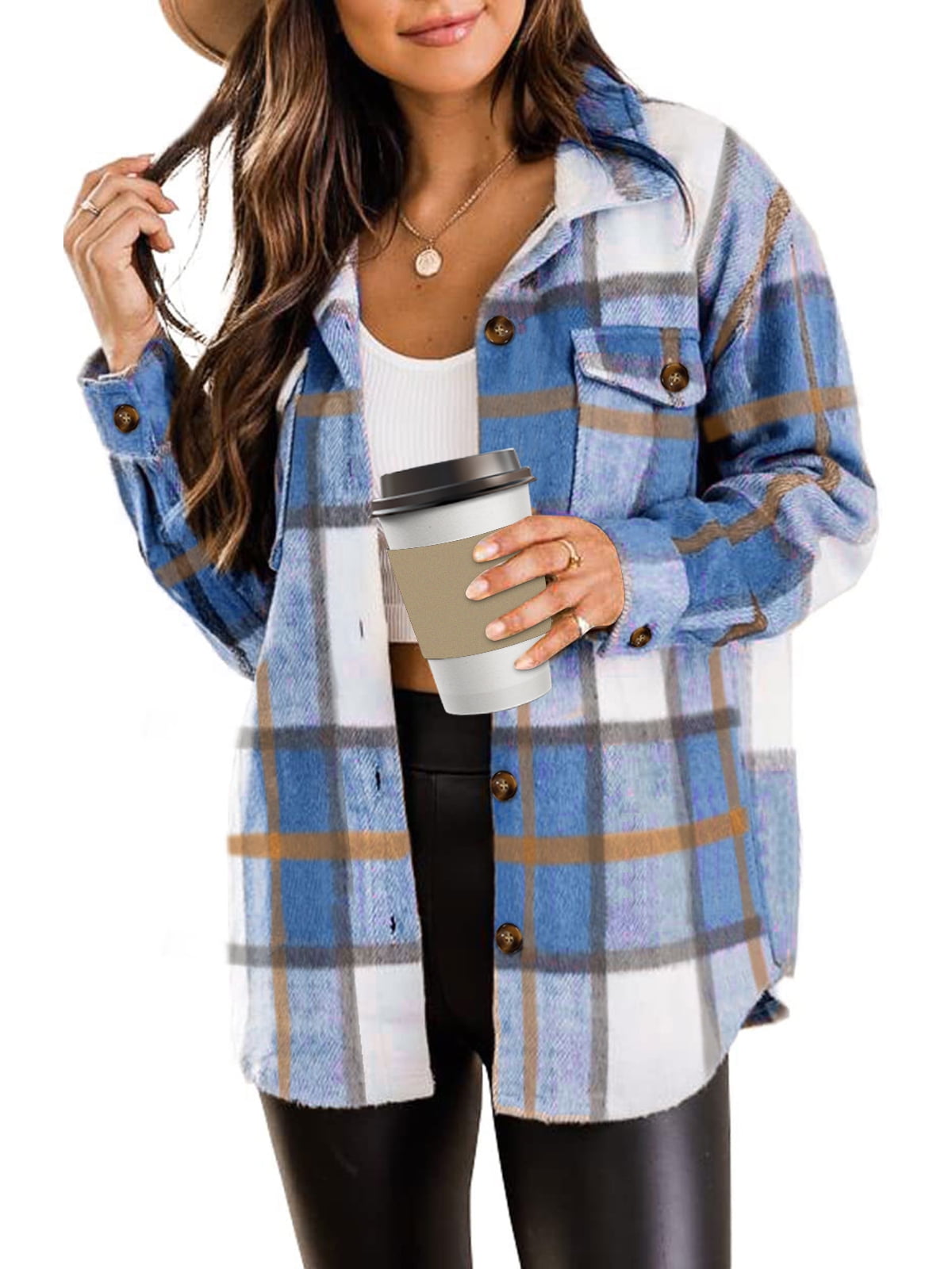 Rosvigor Women's Plaid Flannel Shackets, Long Sleeve Button Down ...
