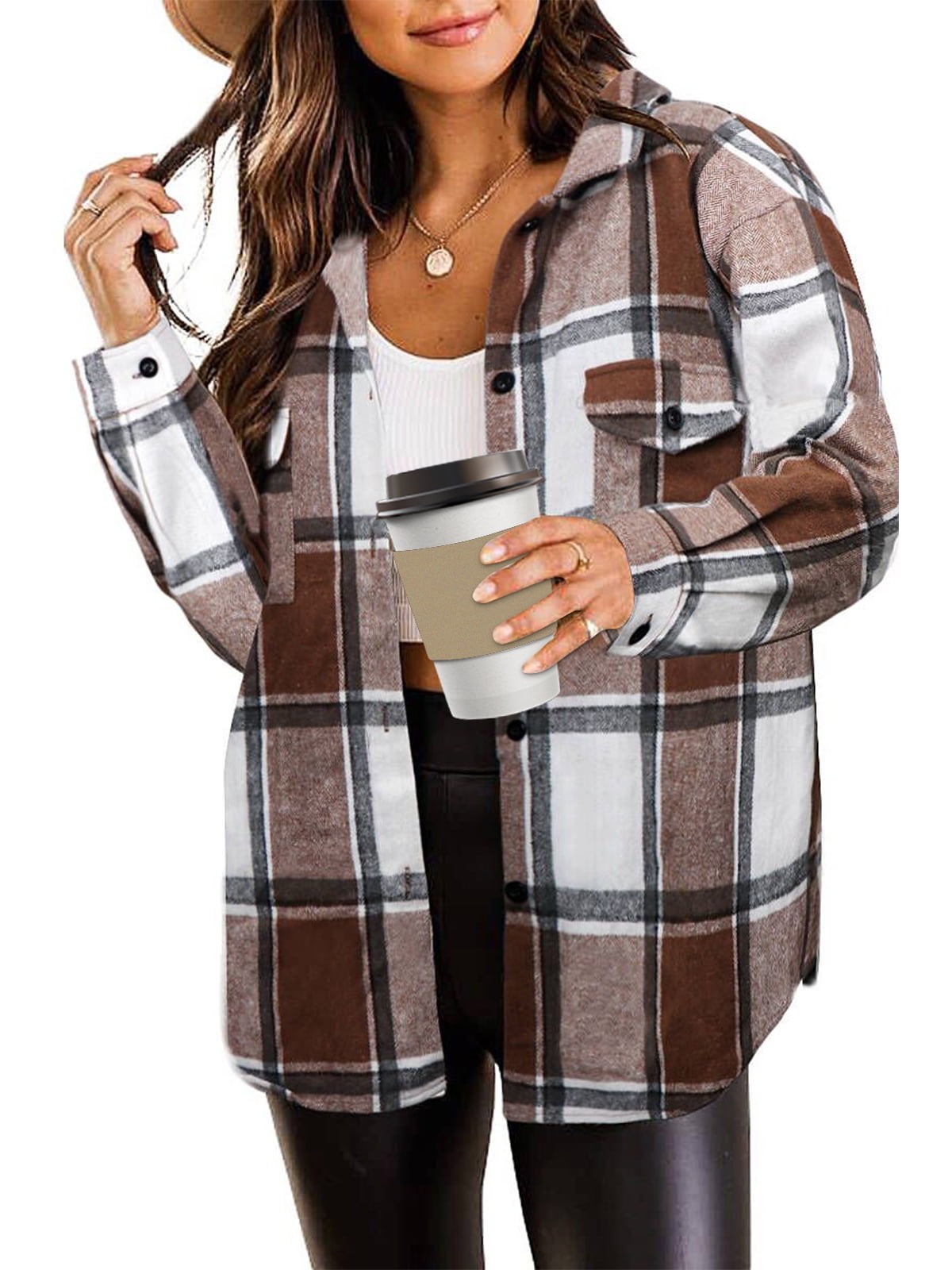 Rosvigor Women's Plaid Flannel Shackets, Long Sleeve Button Down ...