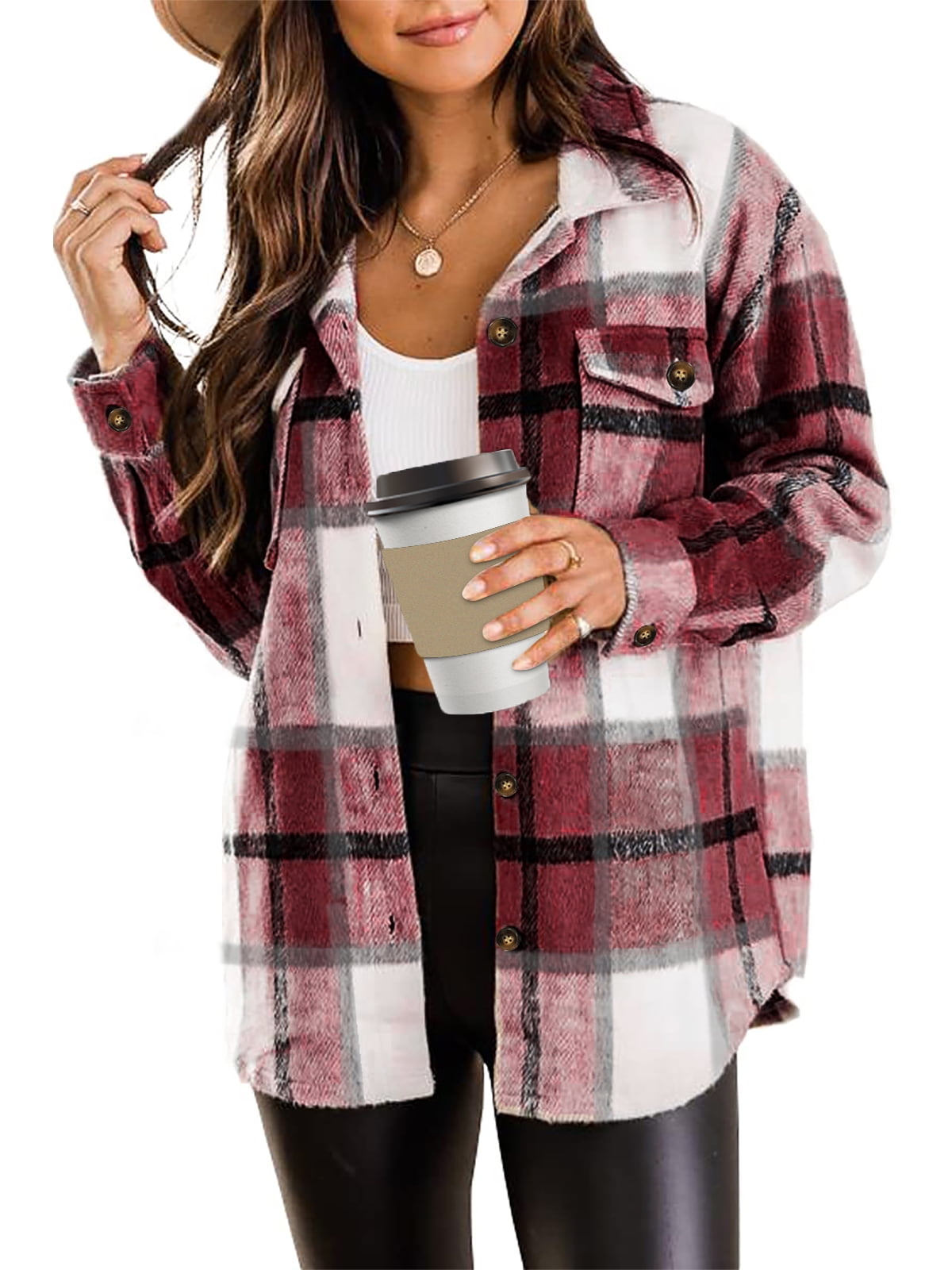Rosvigor Flannel Shirts for Women Plaid Jackets Long Sleeve Shackets ...