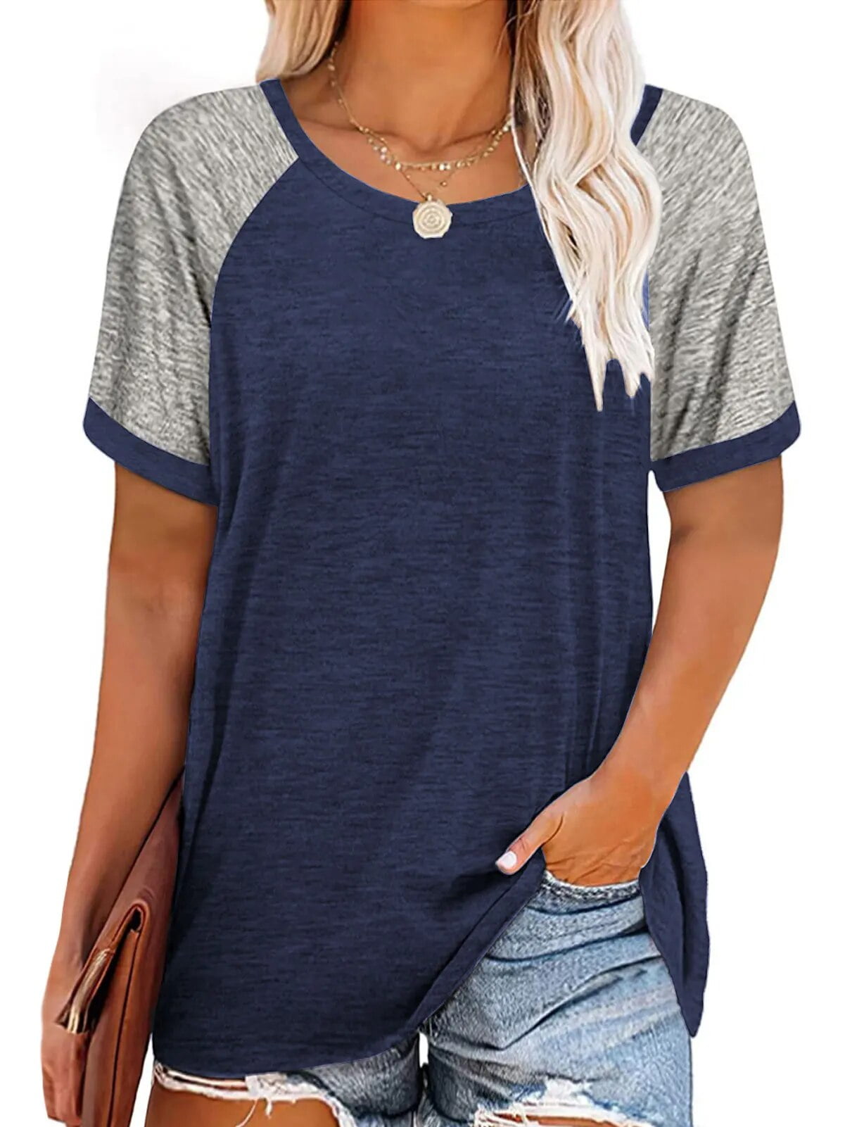 Rosvigor Plus Size T Shirts for Women Color Block Loose Short Sleeve ...