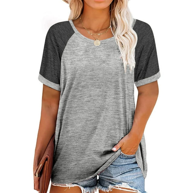 Rosvigor Plus Size Color Block Tops for Women, Loose Tunics Short ...