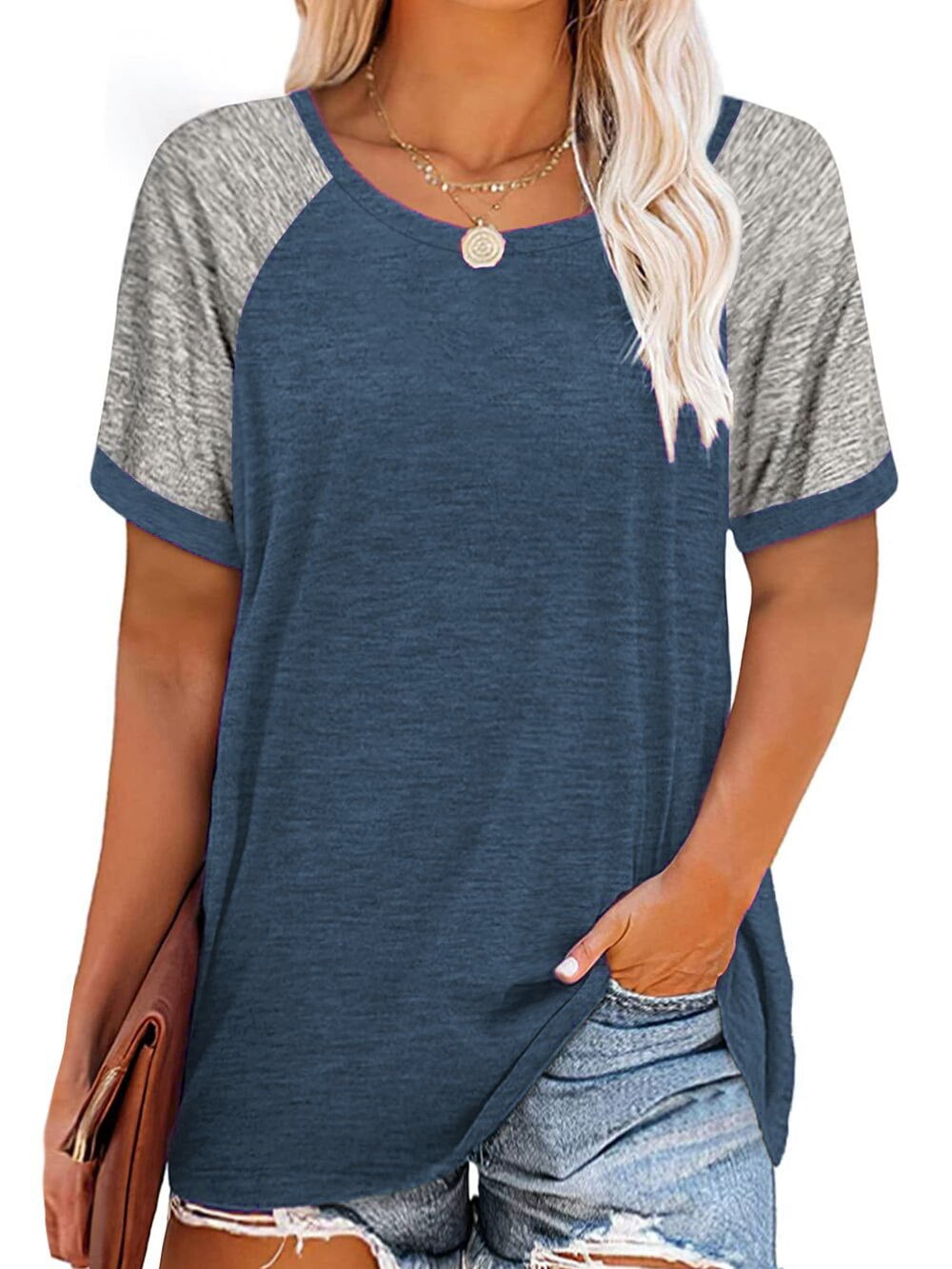 Rosvigor Plus Size Women’s Color Block T-Shirts, Short Sleeve Summer ...