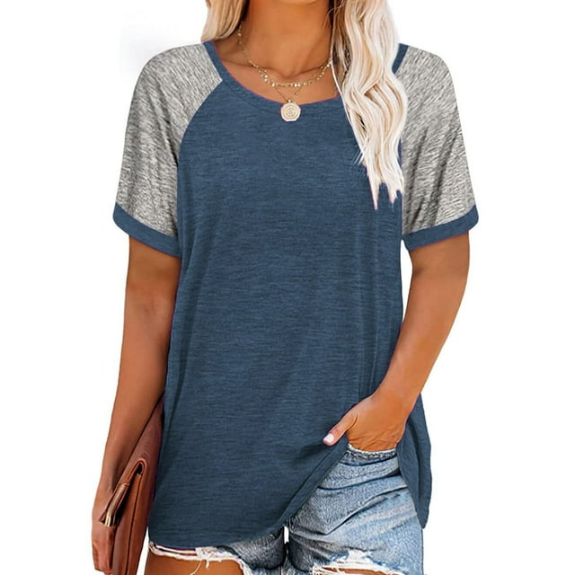 Rosvigor Plus Size Women's Color Block Tops, Loose Tunics, Short Sleeve ...