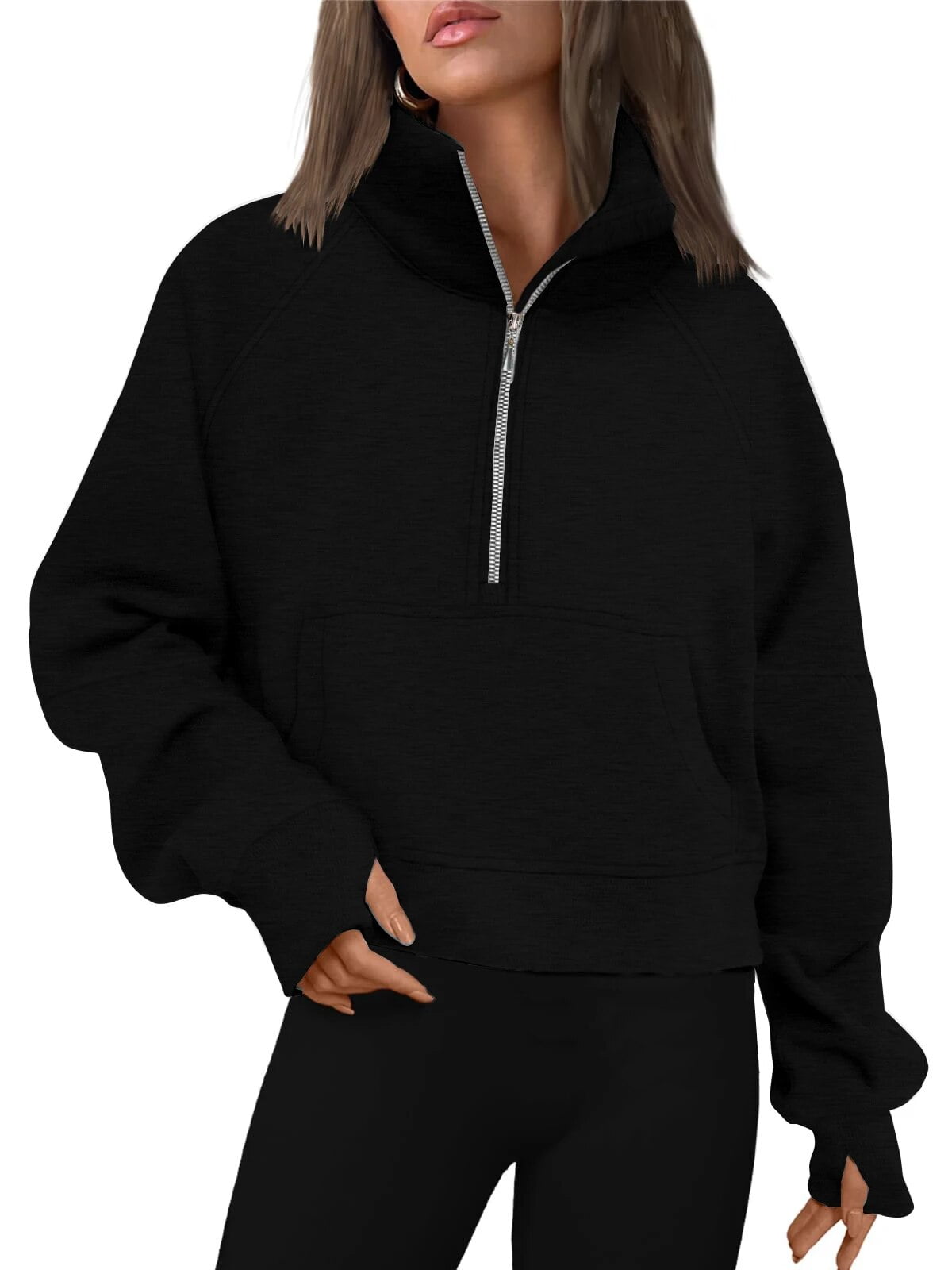 Rosvigor Sweatshirt for Women Half Zip Cropped Pullover Fleece Hoodies ...
