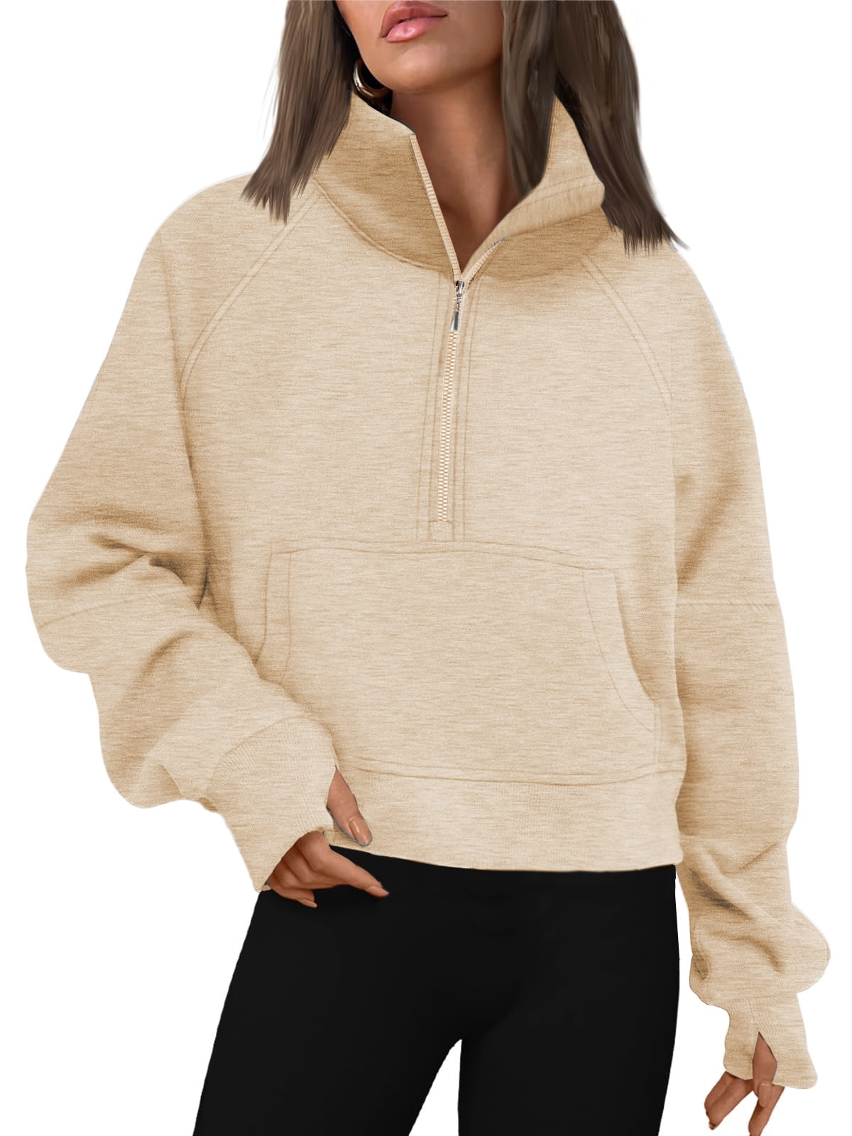 Rosvigor Sweatshirt for Women Half Zip Cropped Pullover Fleece Hoodies ...