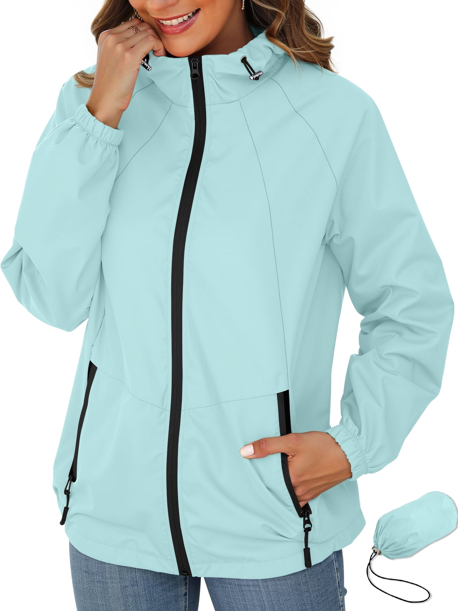 Rosvigor Women Lightweight Jackets Waterproof Hooded Raincoat Packable ...