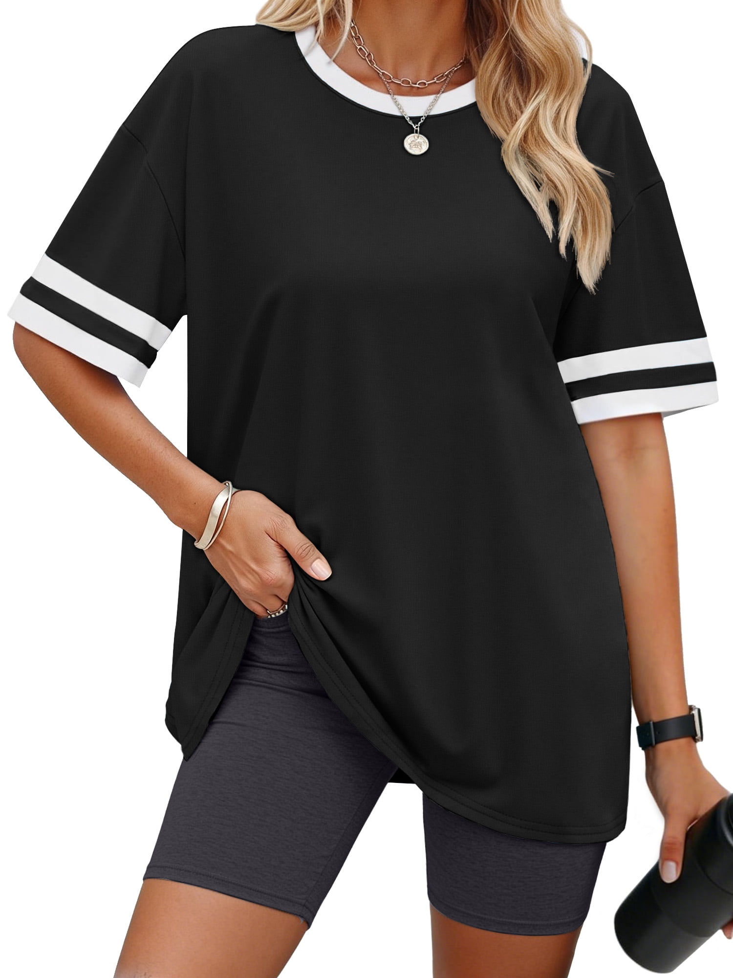 Rosvigor Women Tops Loose Fit T Shirts for Women Color Block Shirts ...
