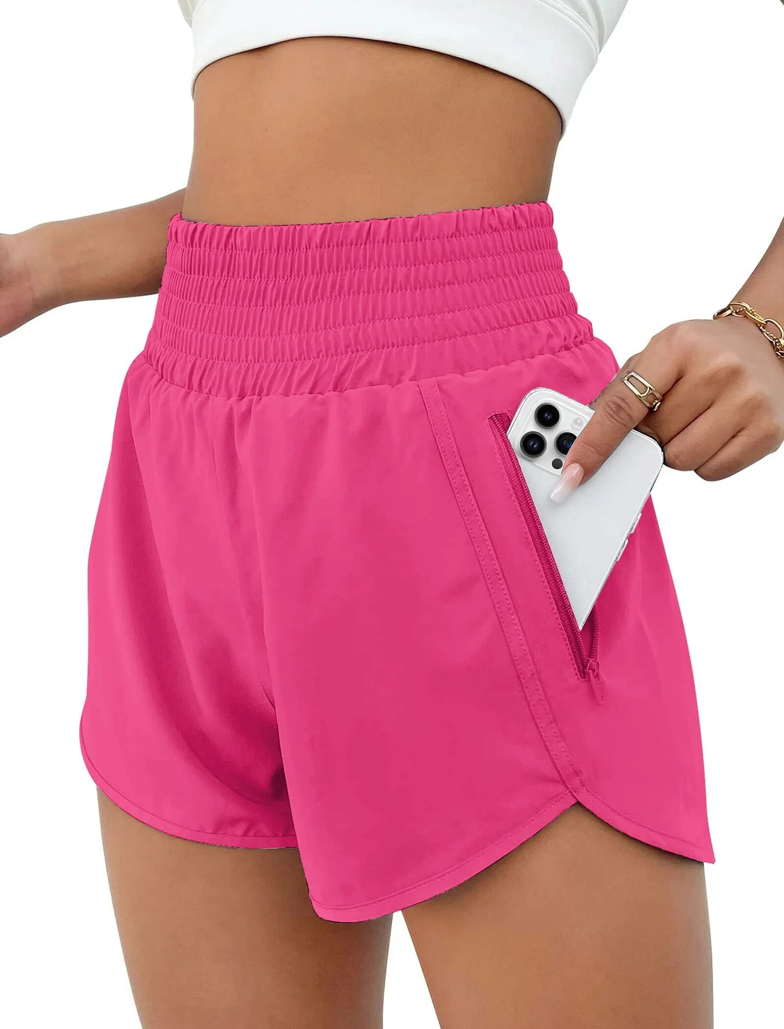 Rosvigor Womens Athletic Shorts High Waisted Running Shorts Gym Workout Shorts With Pockets