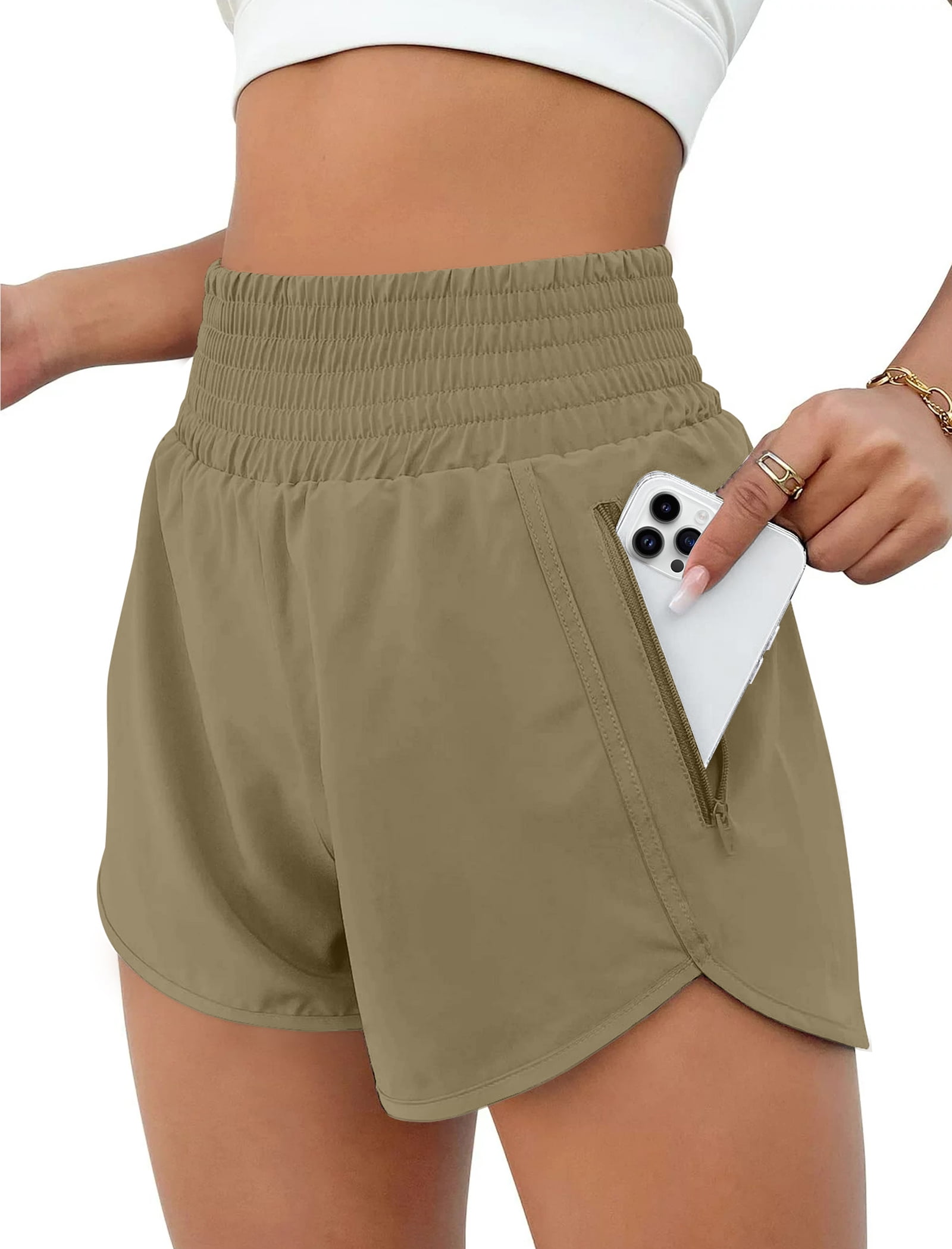 Rosvigor Womens High Waisted Athletic Shorts with Pockets Breathable ...