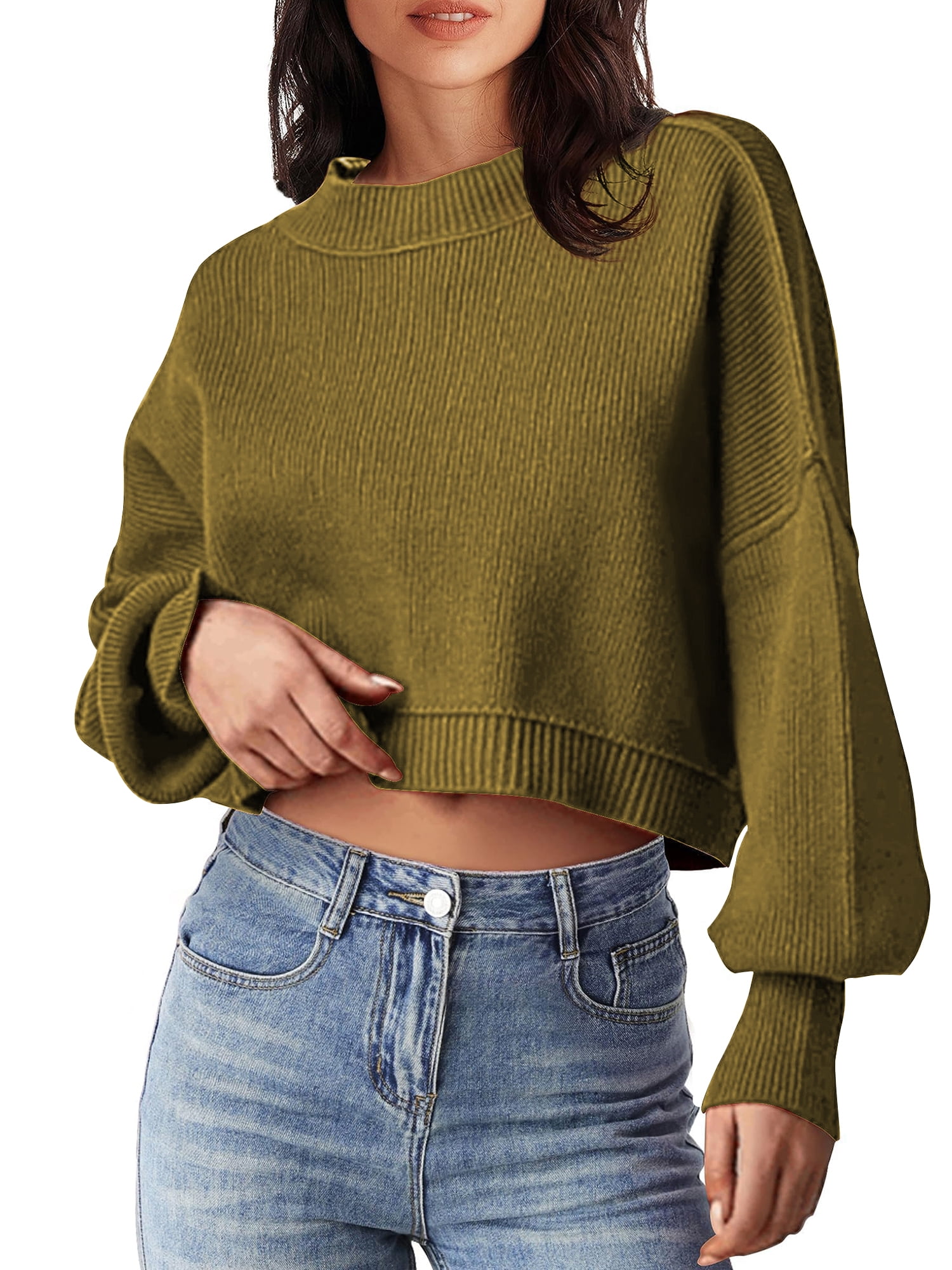 Rosvigor Womens Cropped Sweaters Oversized Knitted Warm Pullover Side ...