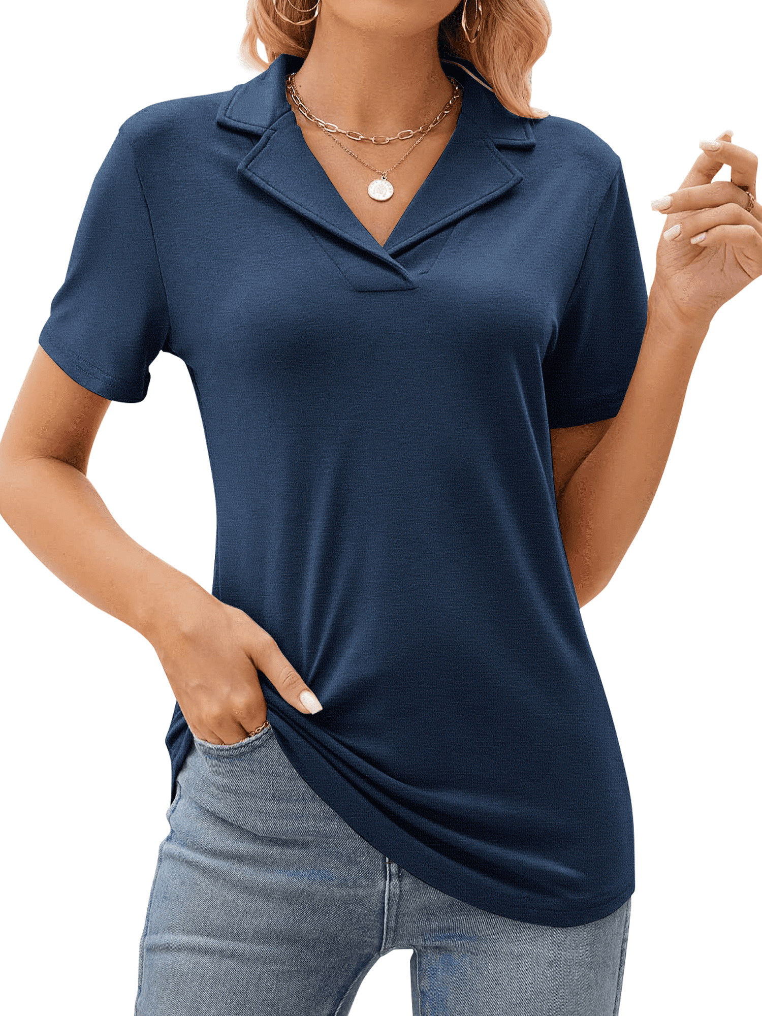 Rosvigor Womens Short Sleeve Polo, V Neck Collared Summer Blouse ...