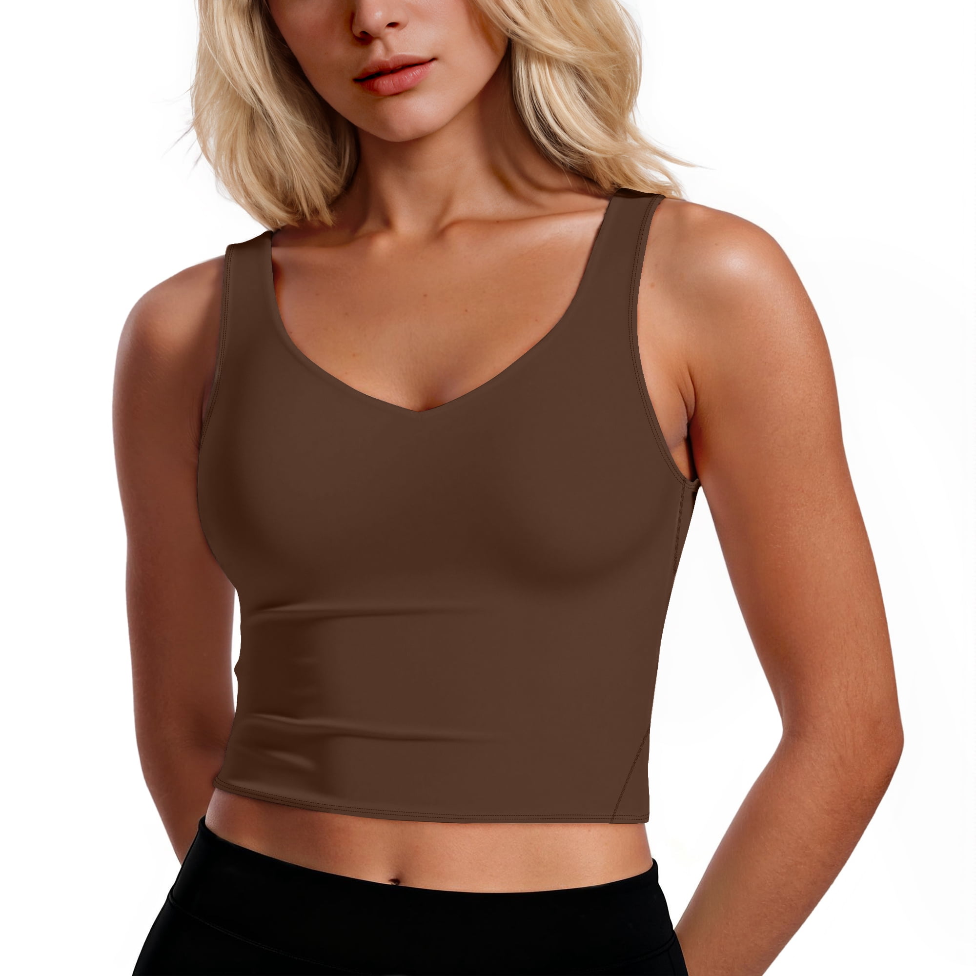 Rosvigor Womens Sports Bras Longline Wirefree Padded Workout Tank Tops ...