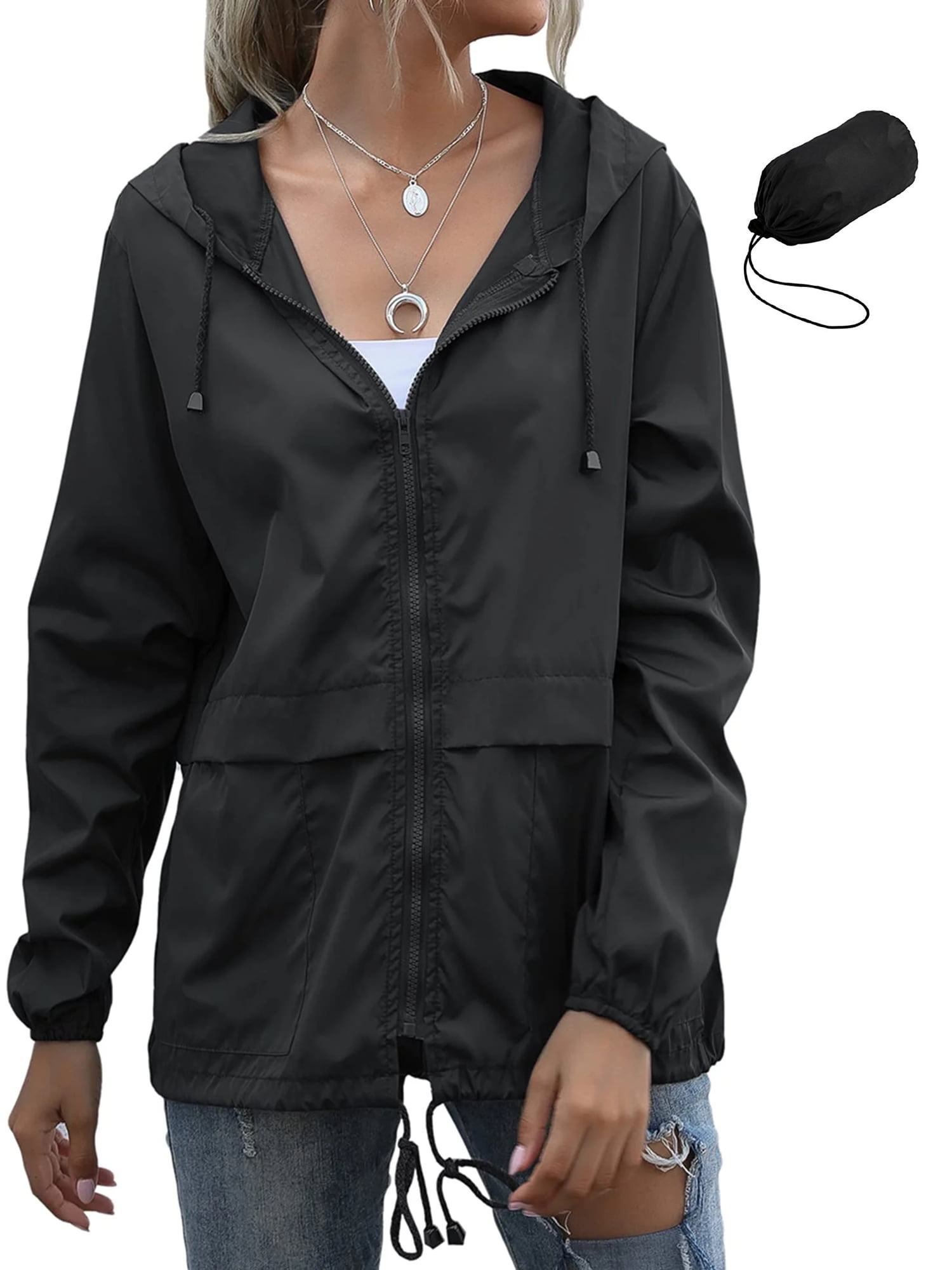 Rosvigor Womens Waterproof Raincoat, Lightweight Hooded Jacket with ...