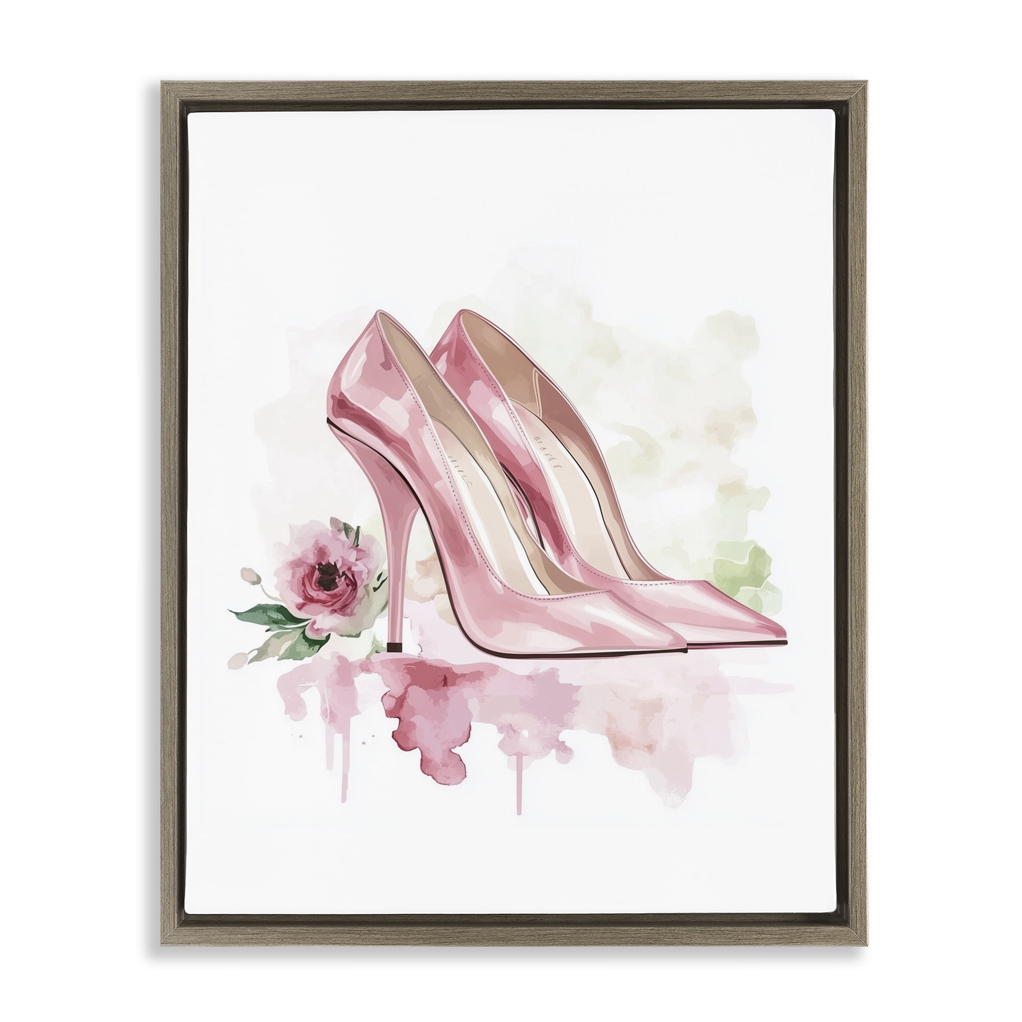 Rosy Pastel Heels Brown Framed Floater Canvas Wall Art, design by ...