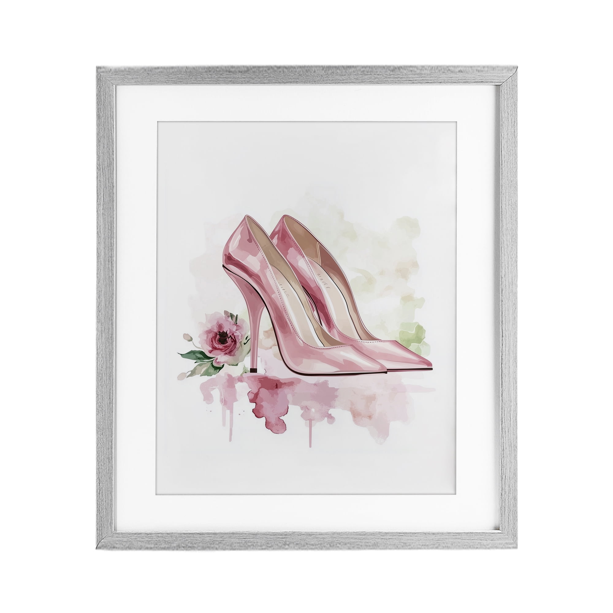Rosy Pastel Heels Gray Framed Print Under Glass, design by Christine ...