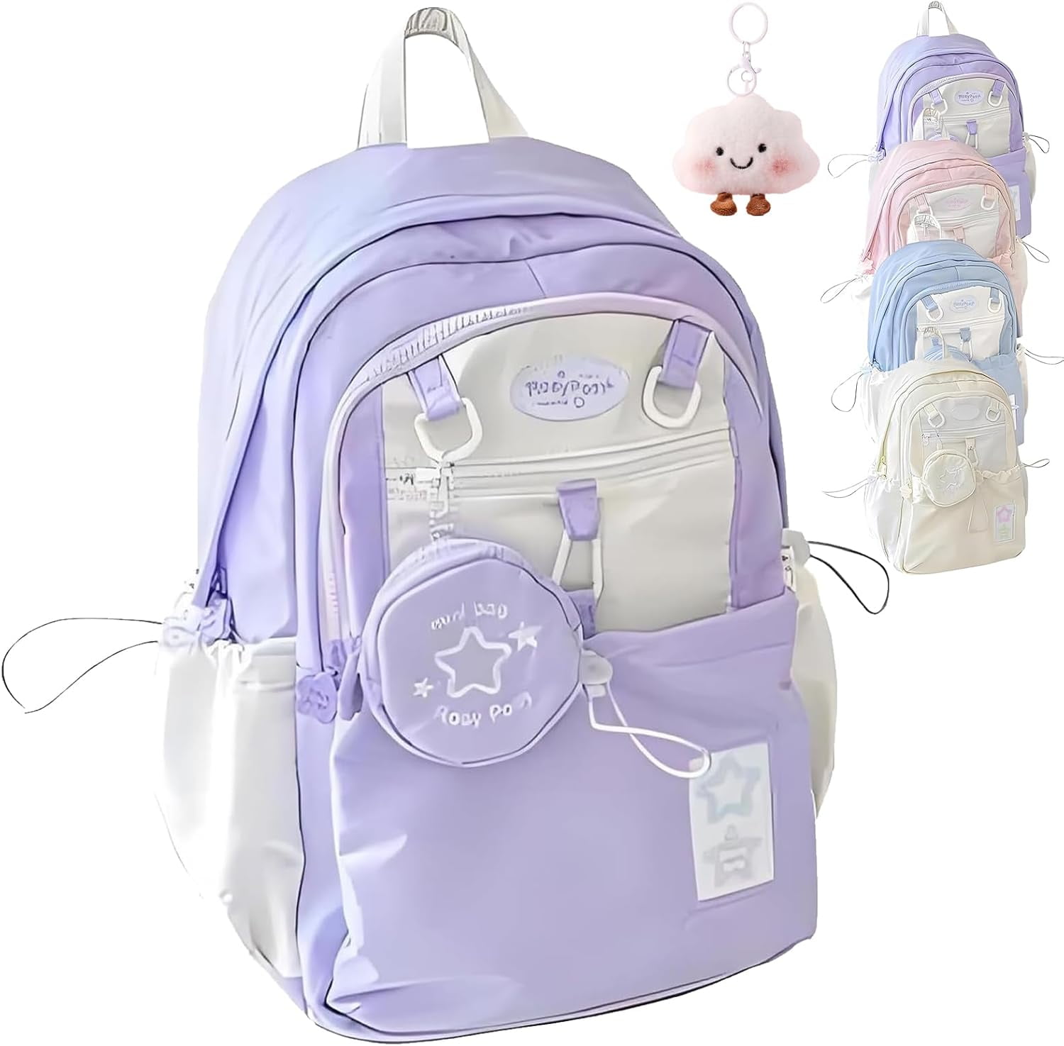 Rosy Posy Backpack, Cream Star Drawstring Backpack, 16" Large Capacity ...
