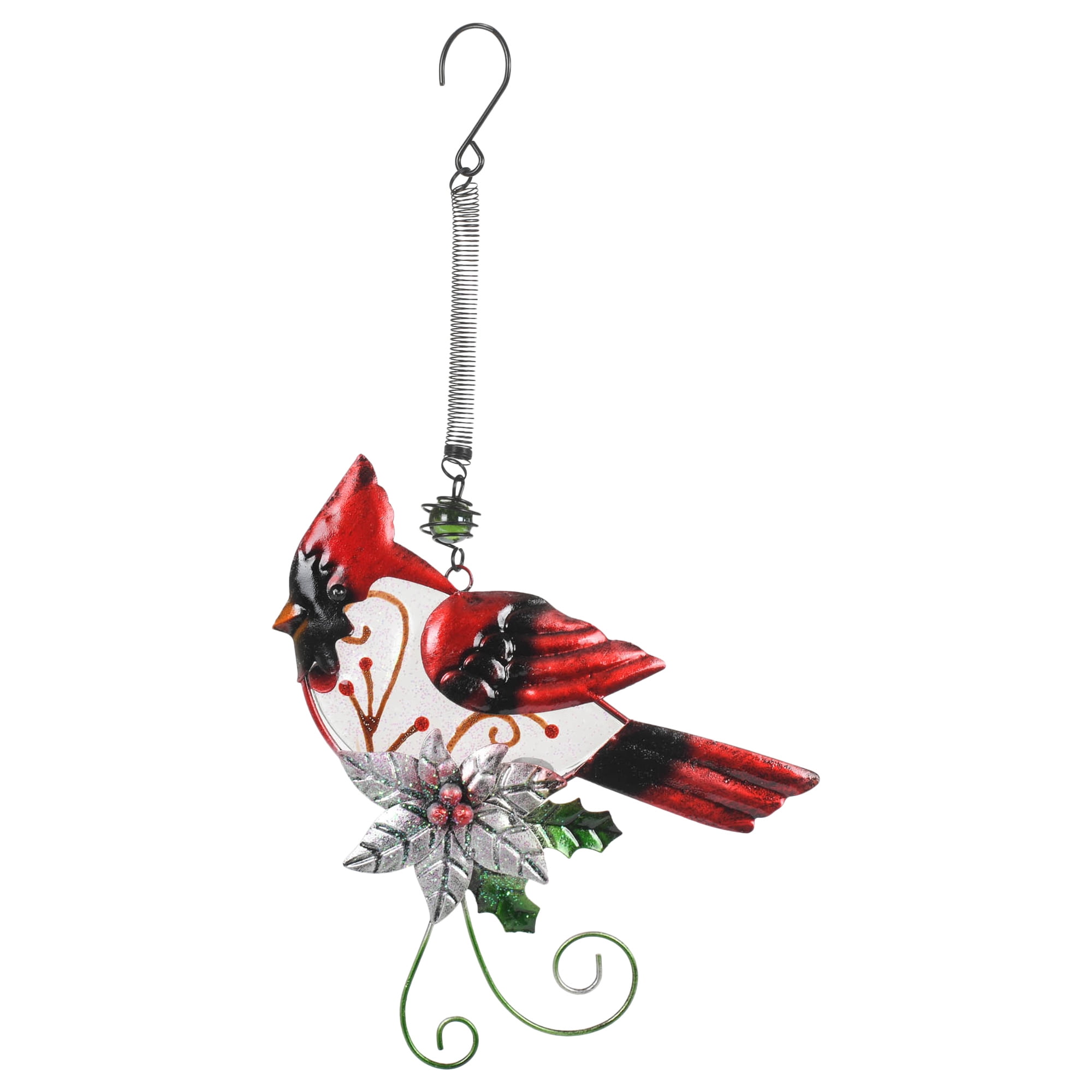 Rosy Red White Cardinal with Holly 14.5 x 7 Metal Decorative Hanging ...
