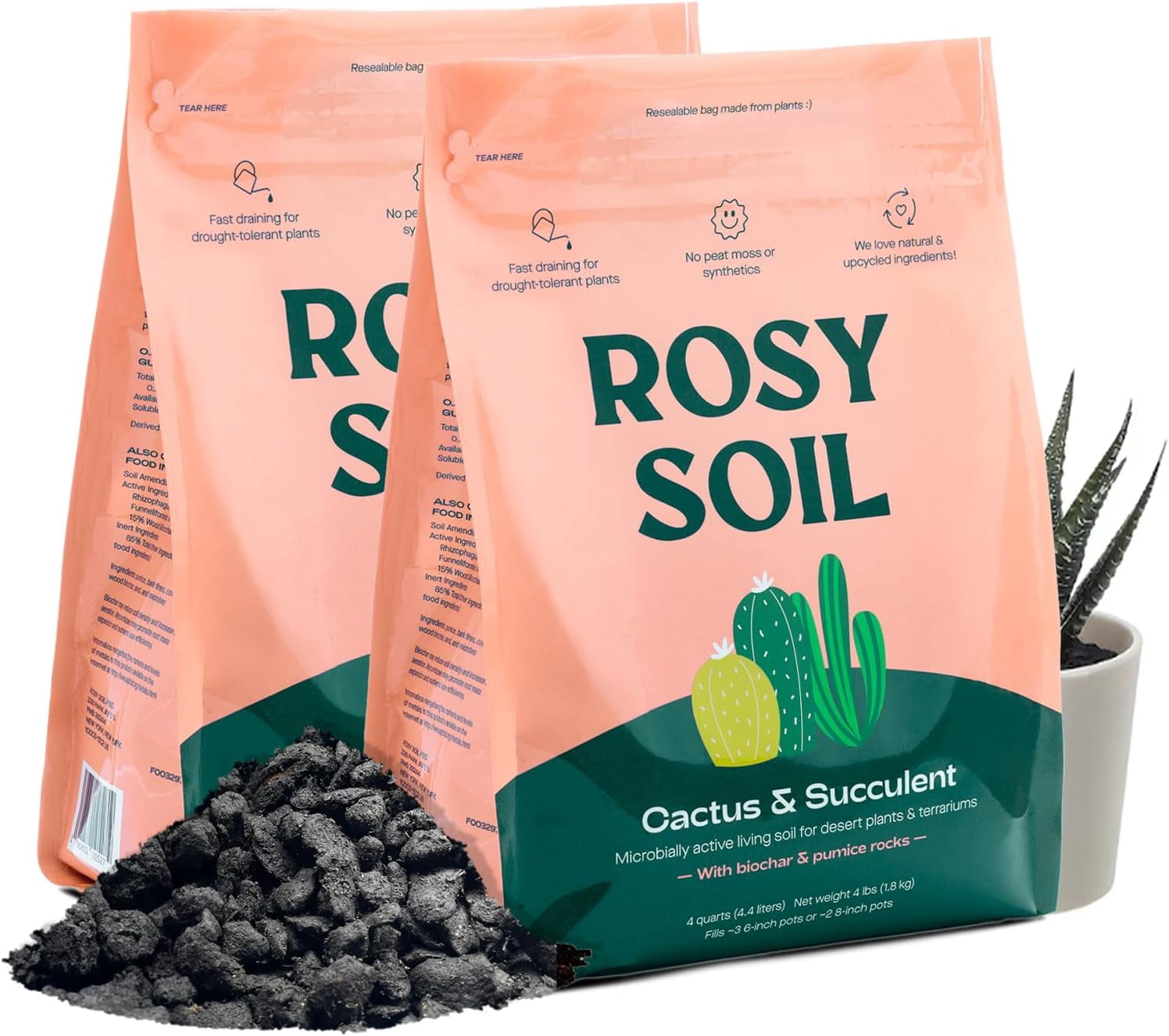 Rosy Soil Cactus & Succulent Potting Mix with Biochar, Pumice, and ...