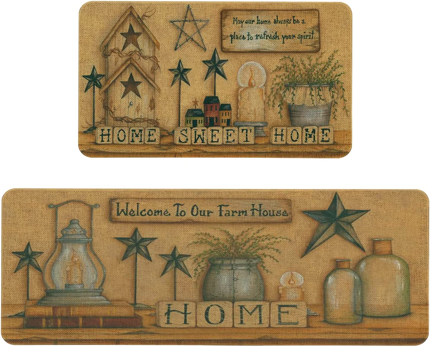 Roszwtit Farmhouse Kitchen Rugs and Mats Set of 2, Welcome to Our ...