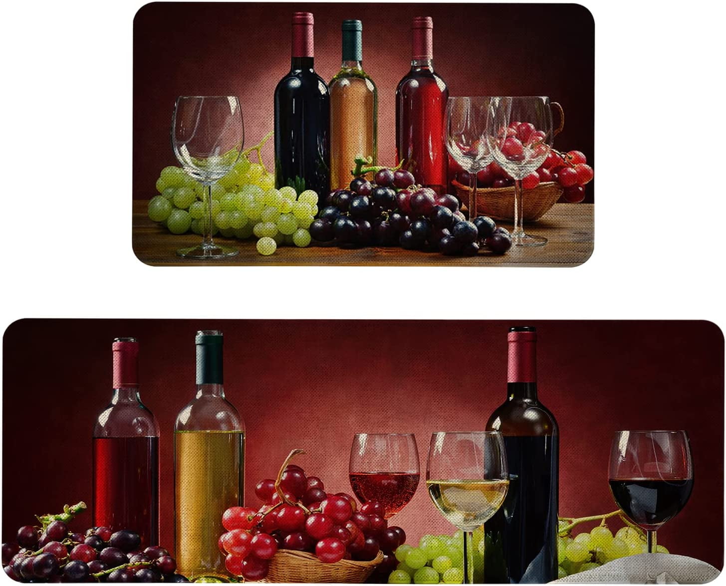 Roszwtit Farmhouse Wine Kitchen Rugs and Mats Set of 2, Red Wine ...