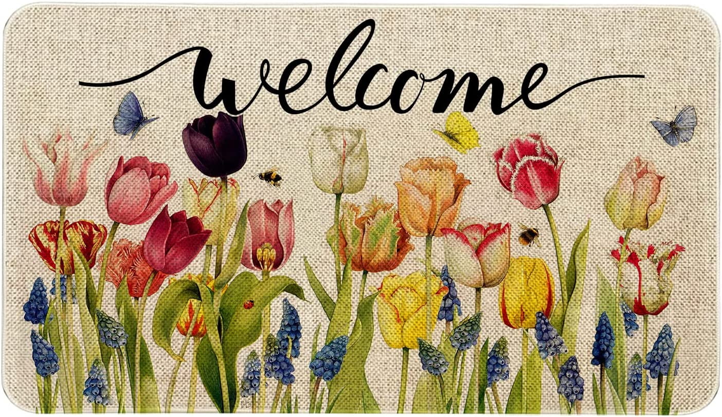 Roszwtit Spring Door Mat 30 X 17 Inch Spring Flowers Welcome Doormat ...