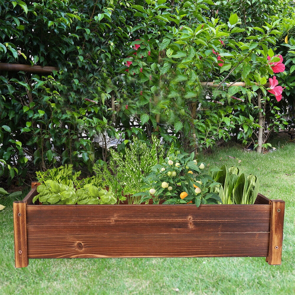 Rot-Resistant Wooden Garden Bed Elevated Raised Box Vegetables Flowers ...