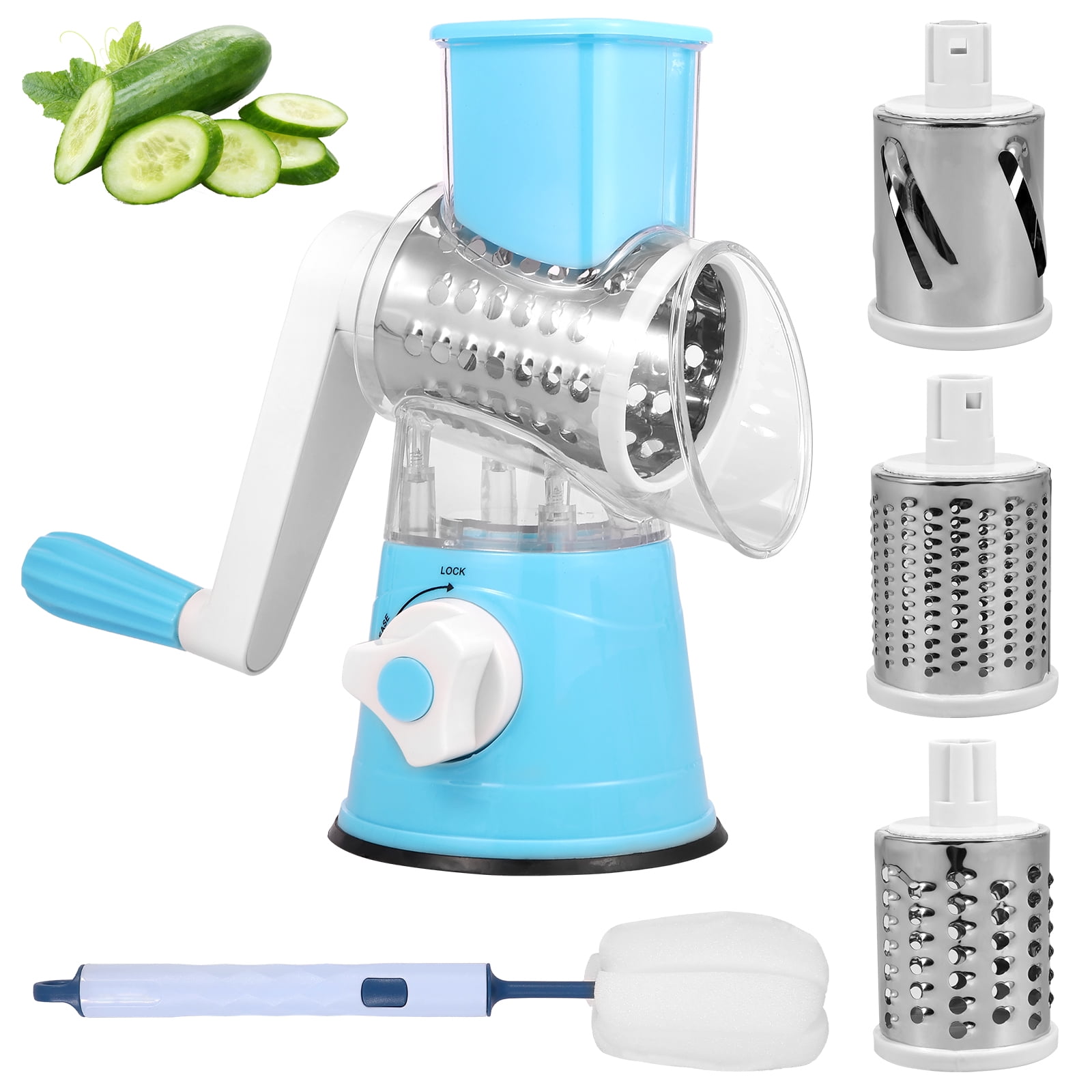 Rotary Cheese Grater with 3 Interchangeable Blades Rotary Cheese Cutter ...