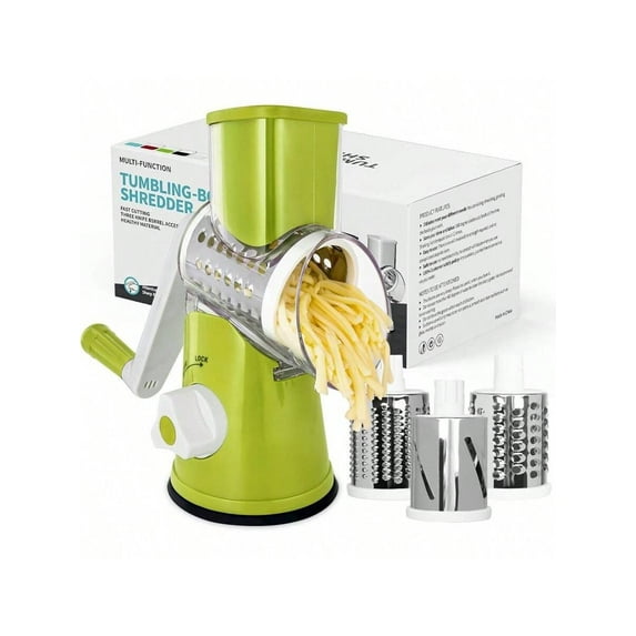 Rotary Cheese Grater, 3 Interchangeable Blades with Handle & Suction ...