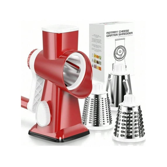 Rotary Cheese Grater, 3 Stainless Blades, Transparent with Suction Base ...
