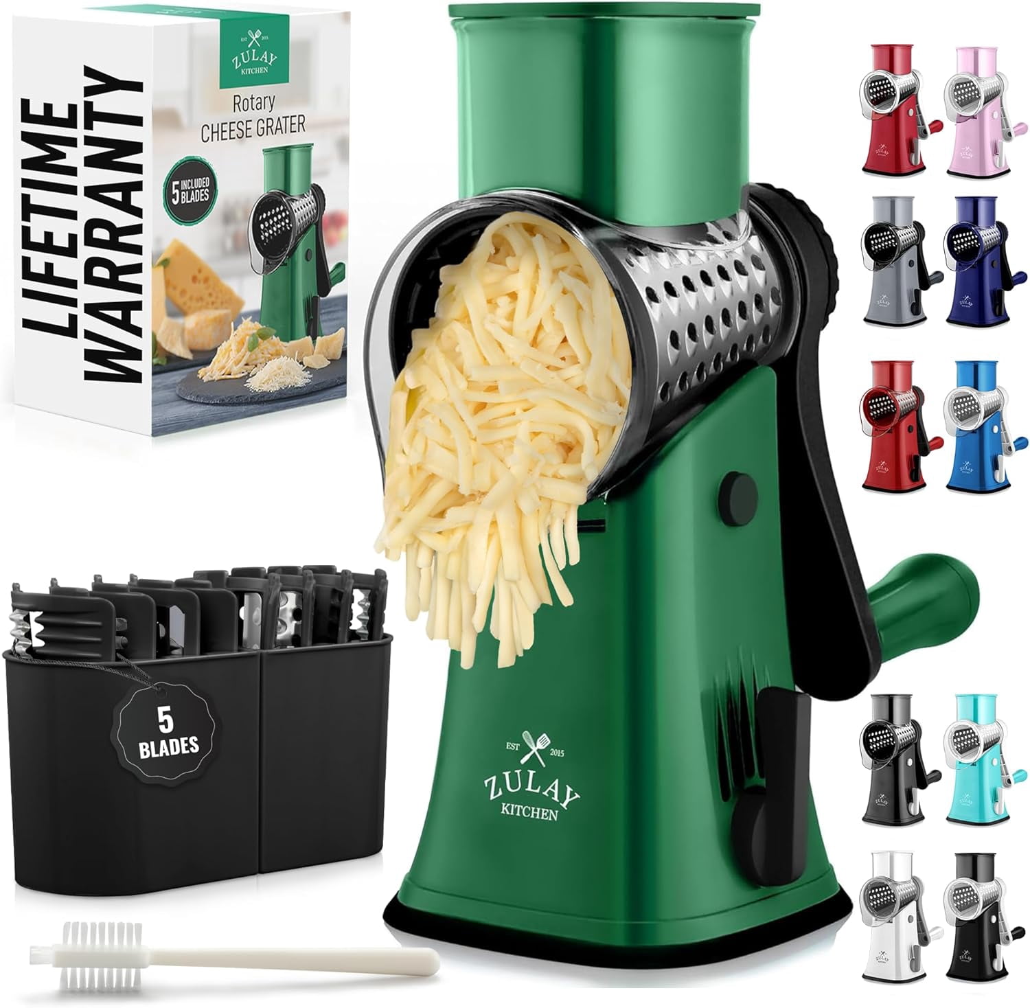 Rotary Cheese Grater 5 Blade Cheese Shredder - Manual Hand Crank Cheese ...