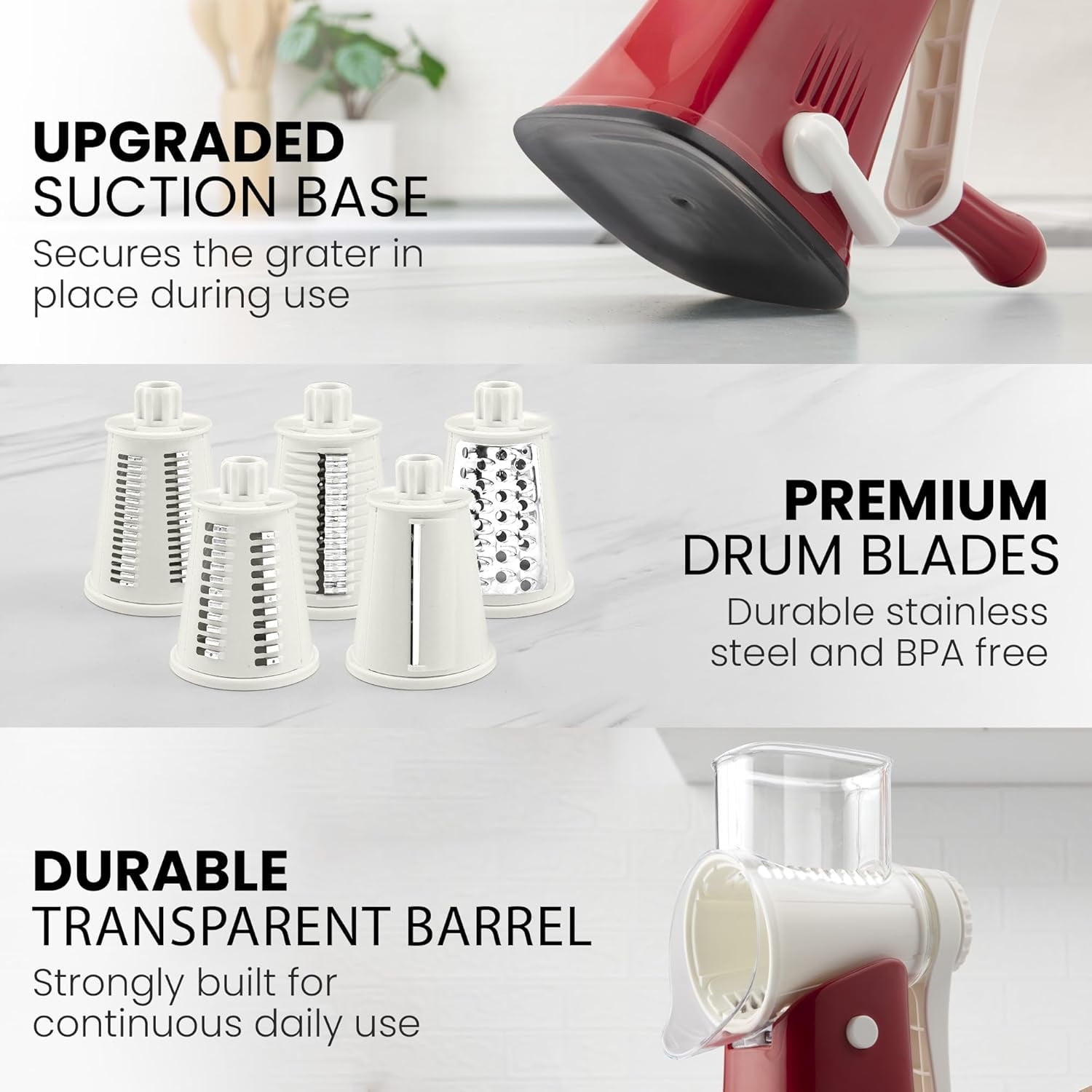 Rotary Cheese Grater 5 Blade Cheese Shredder - Manual Hand Crank Cheese ...