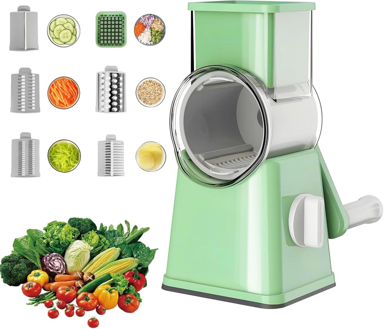Rotary Cheese Grater, 6-in-1 with 6 Shredder Mandoline Food Chopper ...