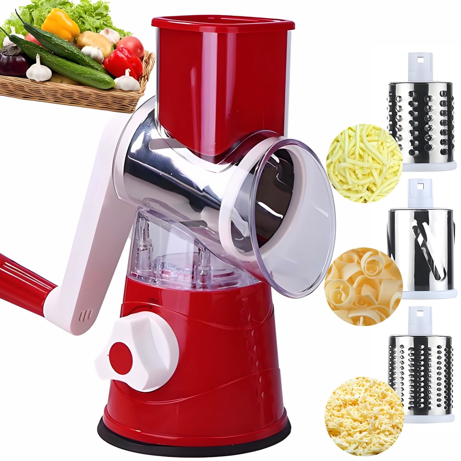 LONGOMA Rotary Cheese Grater Shredder Food Slicer, 3 in 1 Vegetable ...