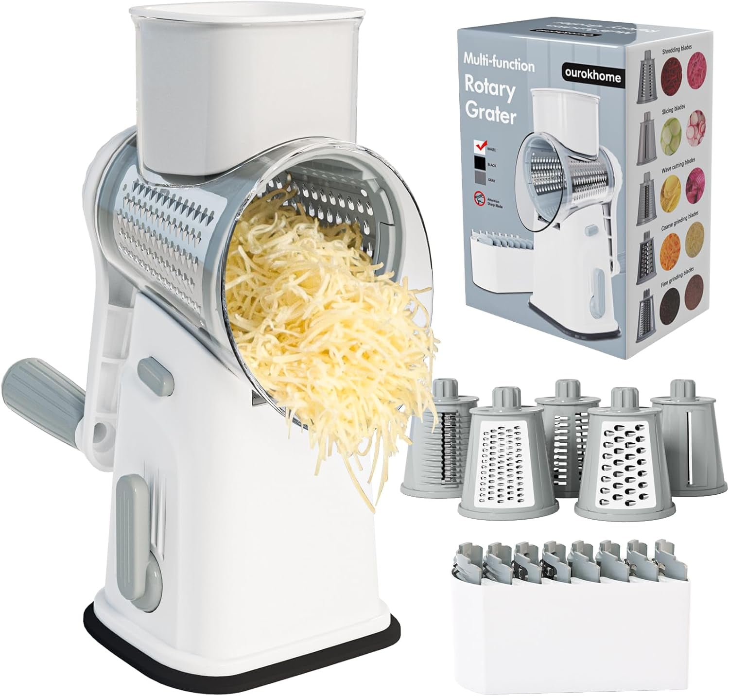 Rotary Cheese Grater Cheese Shredder, Mandoline Vegetable Slicer with 5 ...