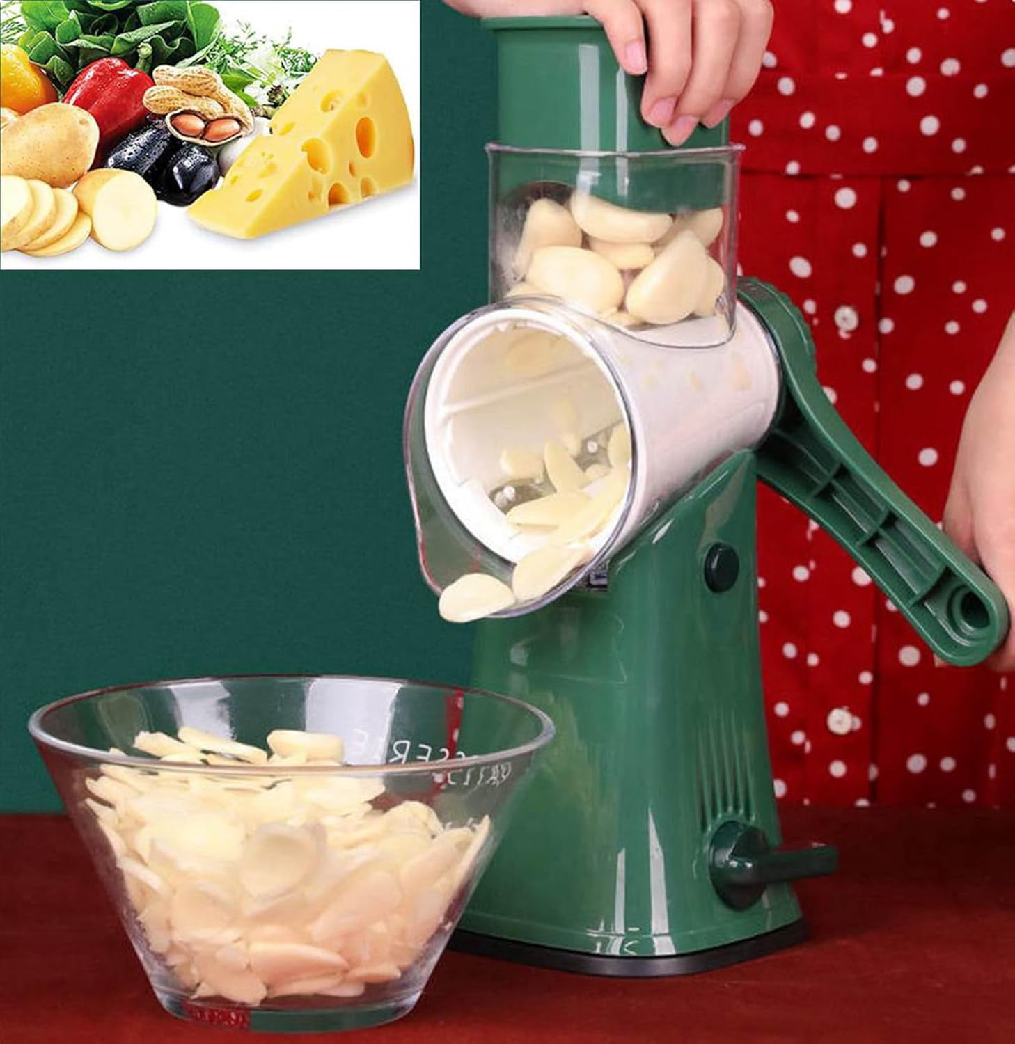 Rotary Cheese Grater Chopper Vegetable Cutter Slicer with Stainless ...