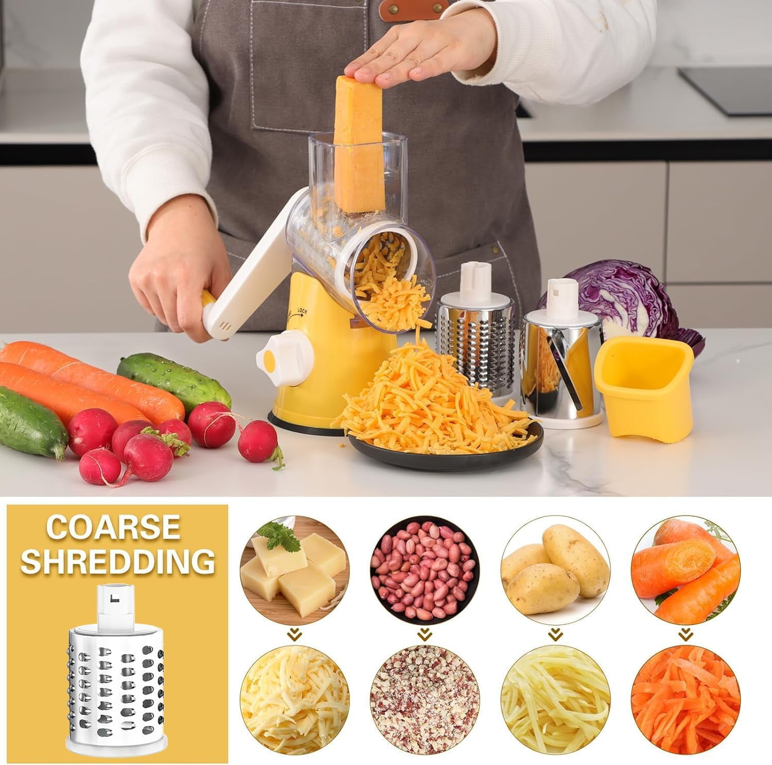 Rotary Cheese Grater Hand Crank Cheese Shredder for Fresh Cheese ...