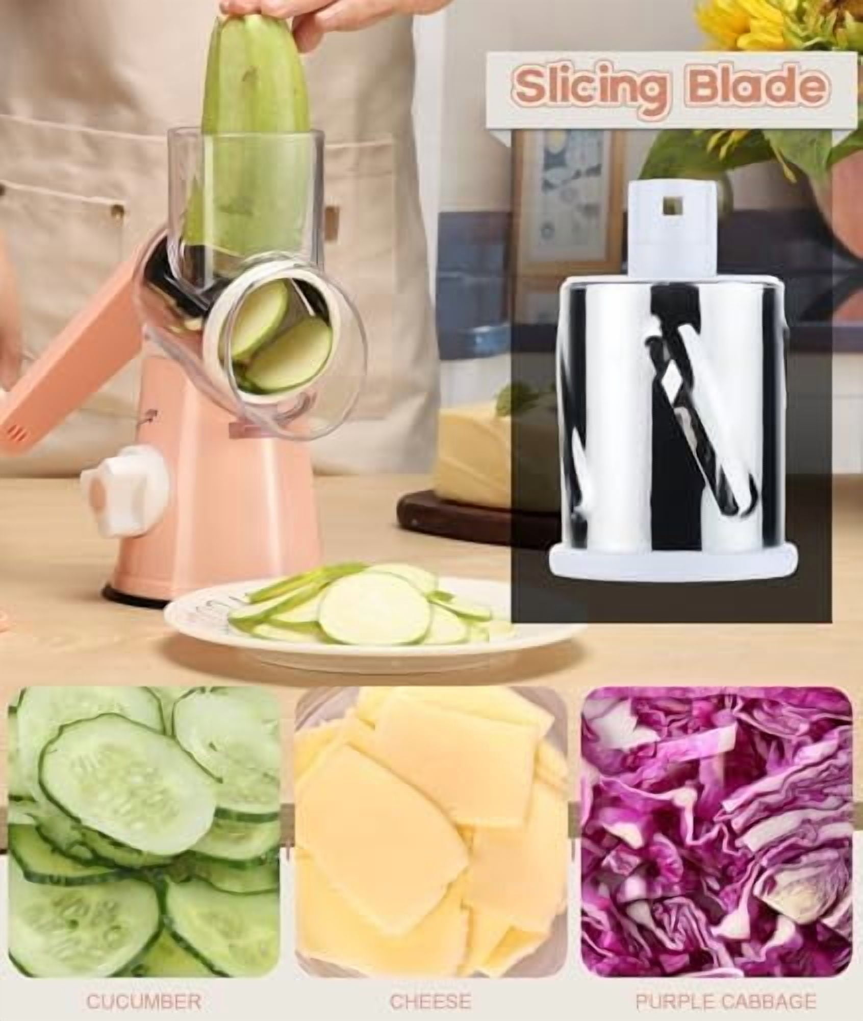Rotary Cheese Grater Hand Crank, Kitchen Shredder Speed Mandolin Slicer ...
