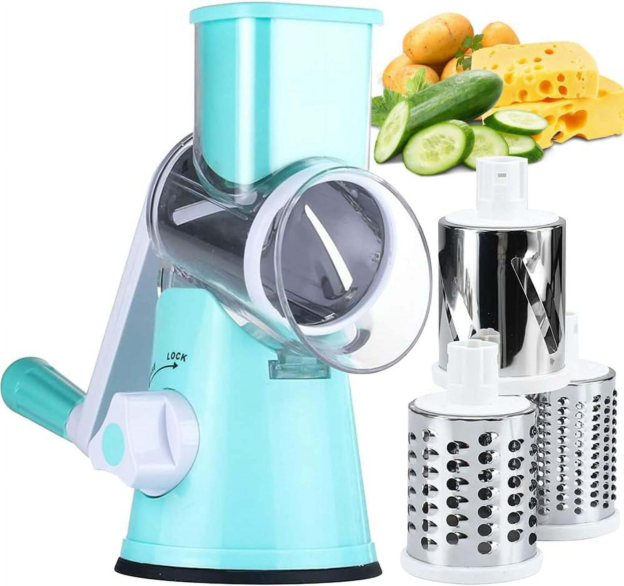 Rotary Cheese Grater Hand Crank Light Blue - Shredder Slicer Grinder 3 ...