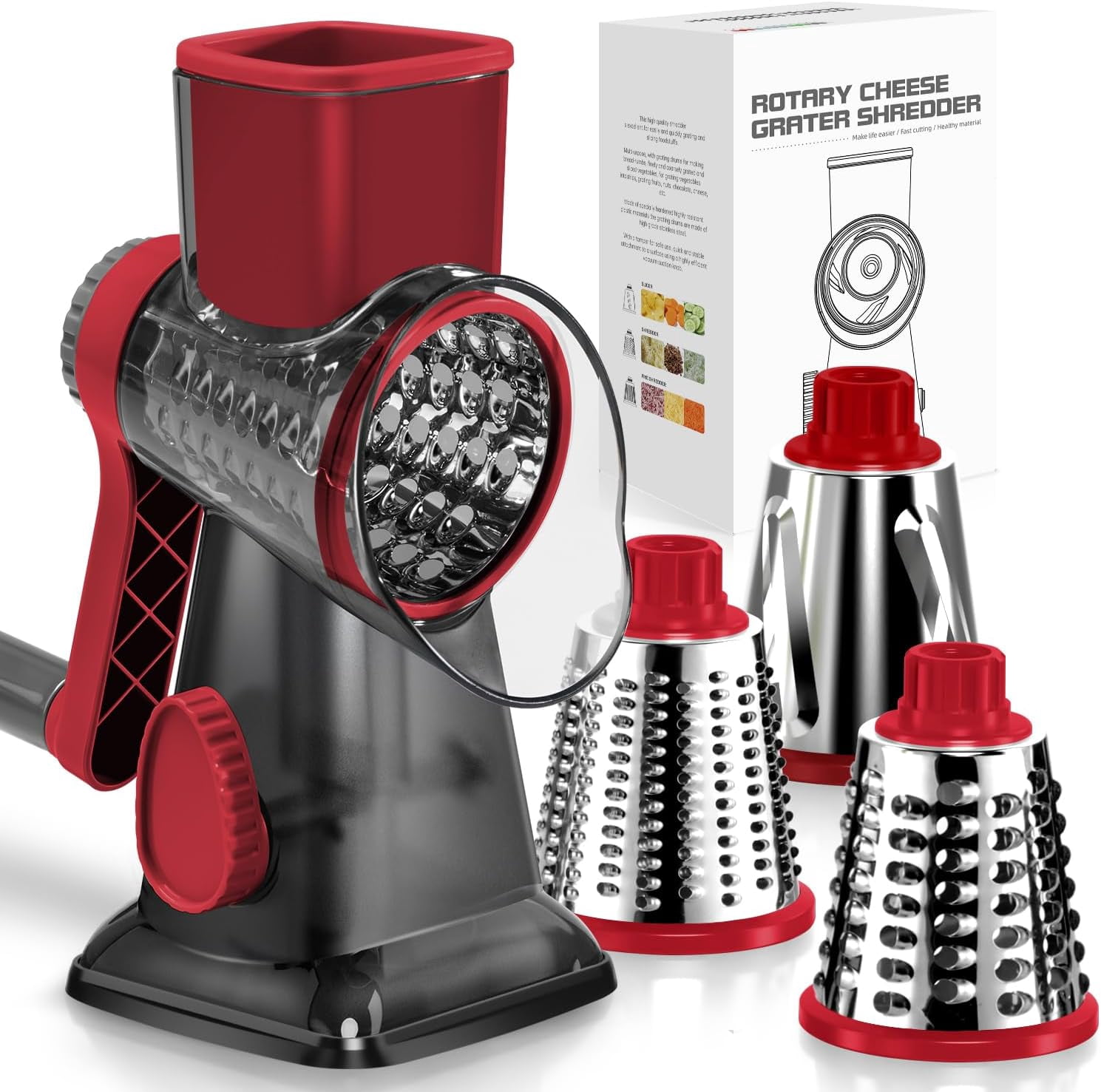 Rotary Cheese Grater Hand Crank Transparent - Shredder Slicer Grinder 3 ...