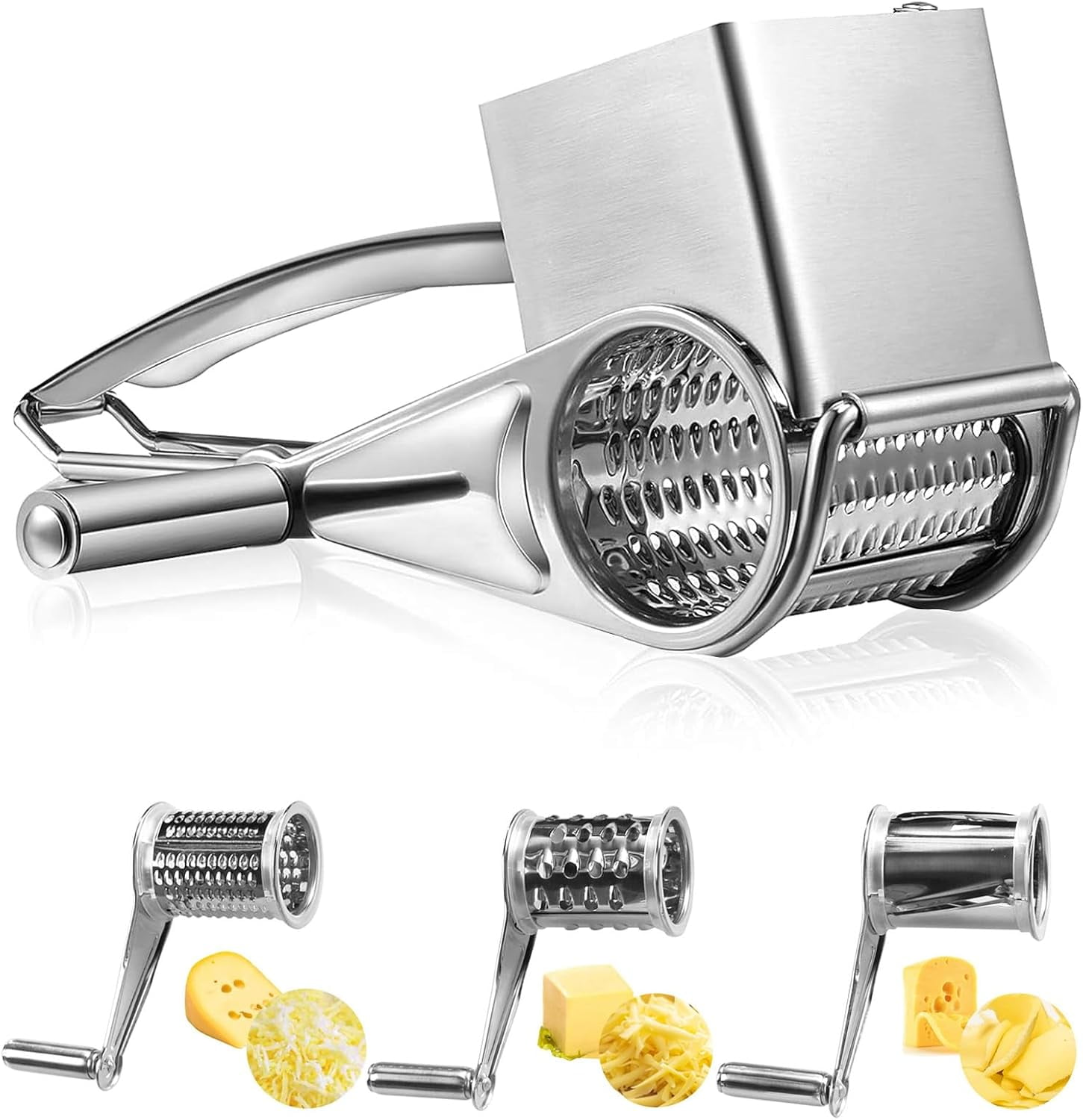 Rotary Cheese Grater, Handheld Cheese Graters with 3 Replaceable ...