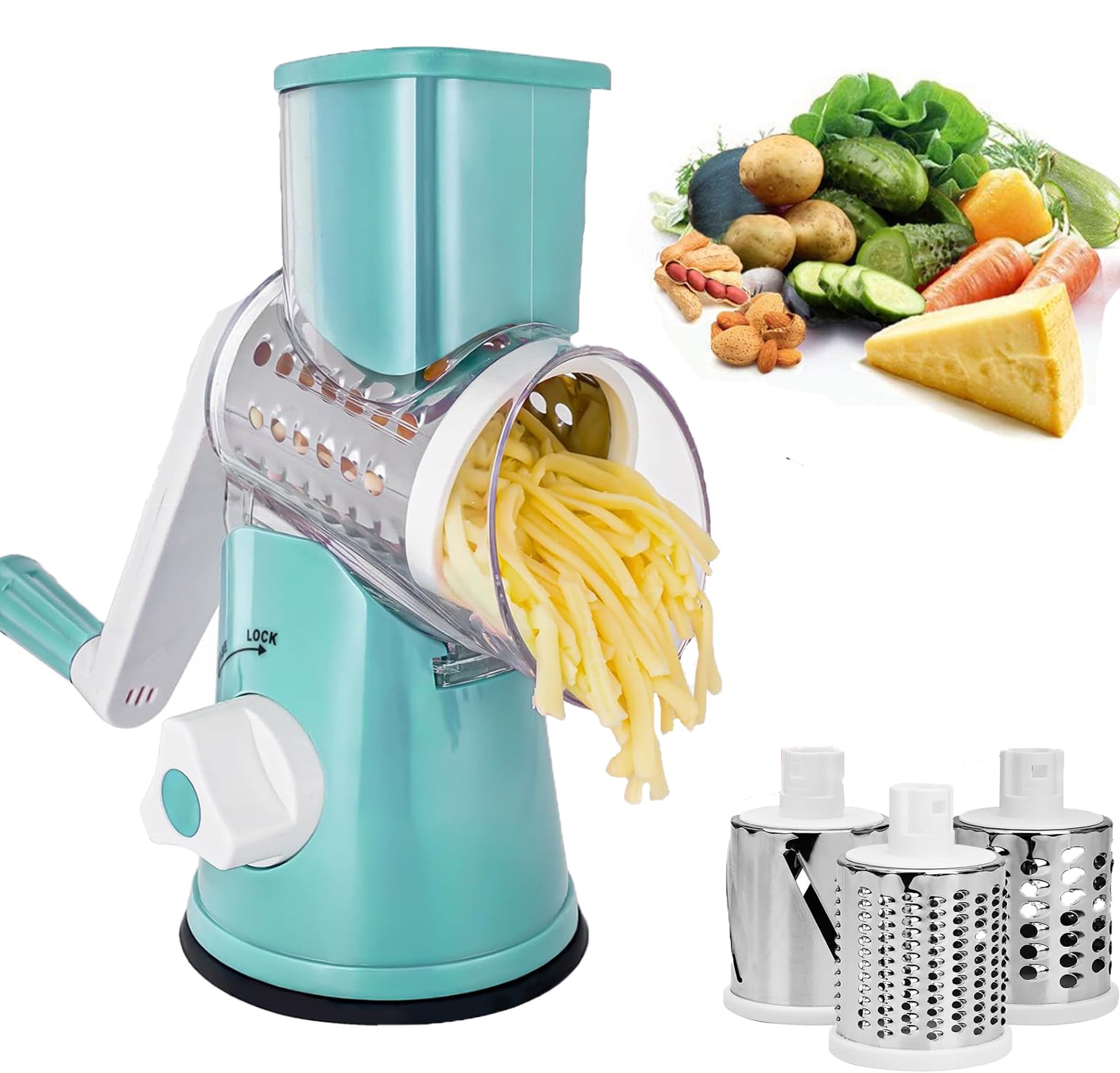 Rotary Cheese Grater with Handle, Cheese Shredder for Kitchen, Equipped ...