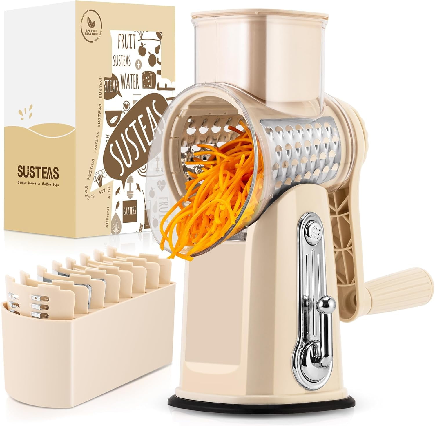 Rotary Cheese Grater with Handle - Vegetable Shredder with 5 Well ...