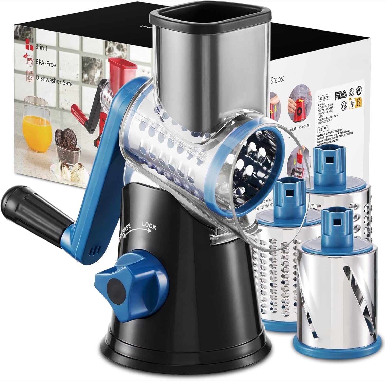 Rotary Cheese Grater, Kitchen Mandoline Vegetable Slicer with 3 ...