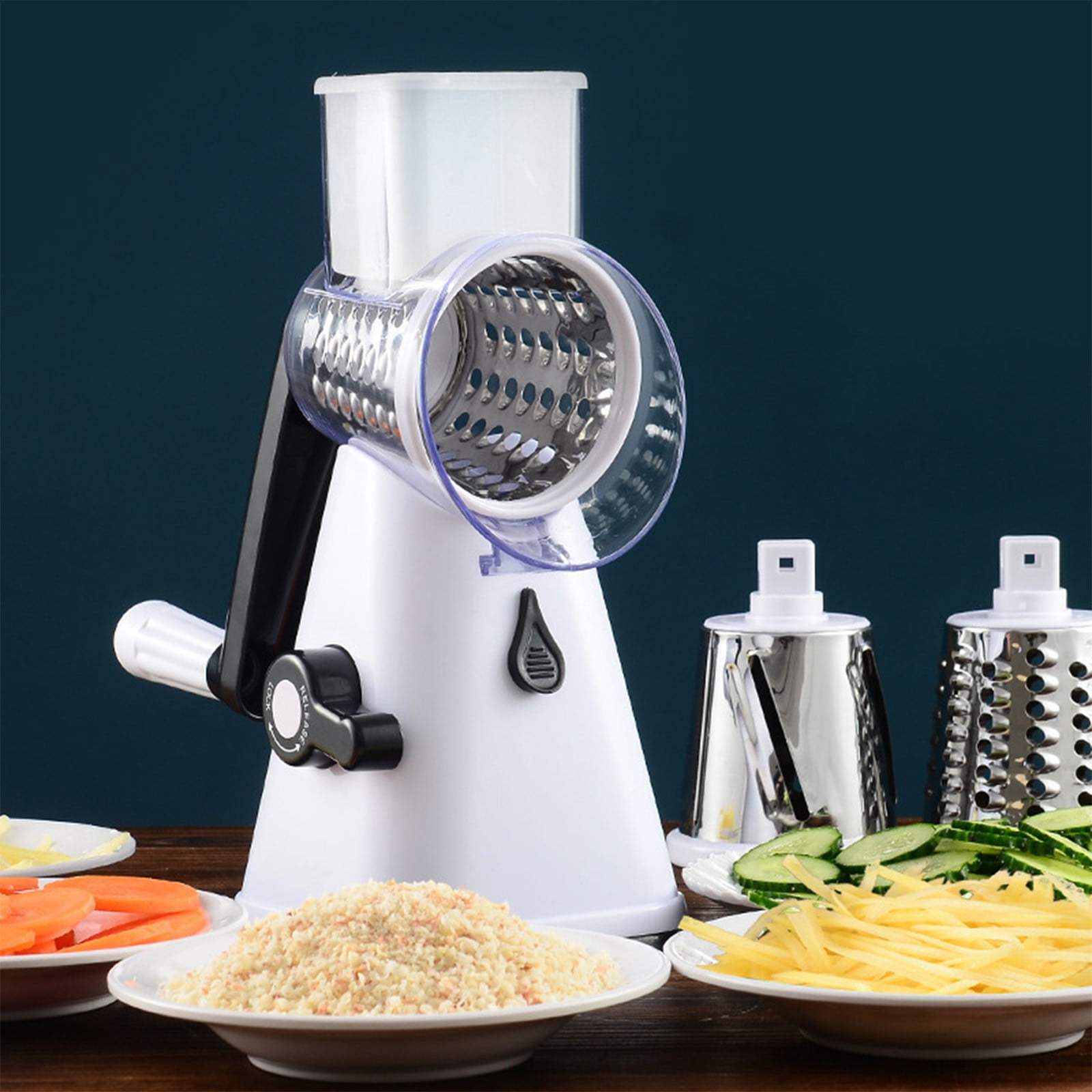 Rotary Cheese Grater for Kitchen, Shredder with 3 Interchangeable ...